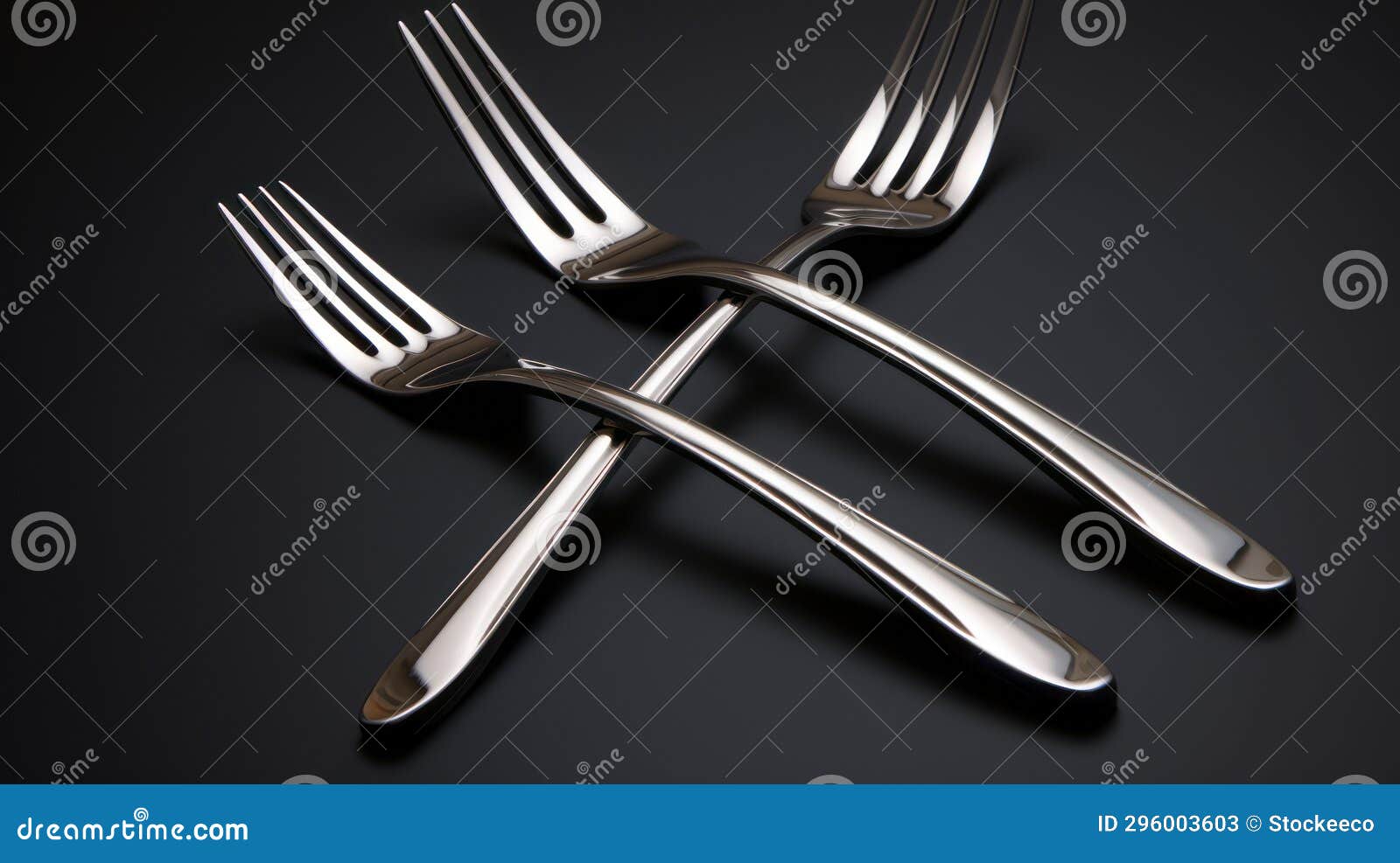 Photorealistic Fork Art on Dark Background with Crossed Blades Stock ...