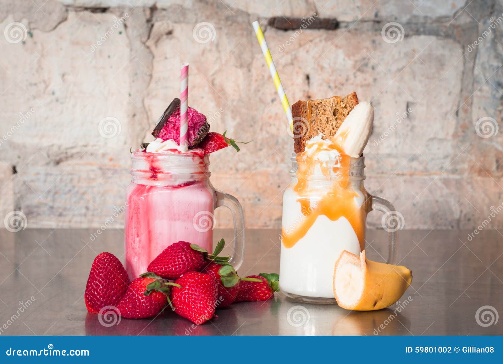 Two Freakshakes Featuring Fruit Stock Photo - Image of cake, strawberry ...