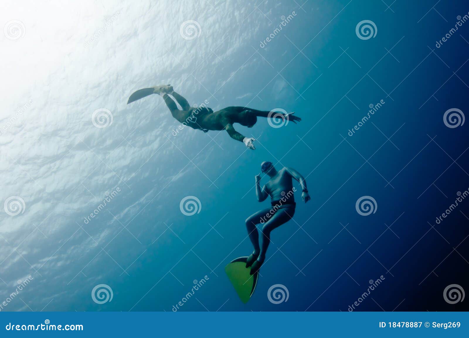 Two Freedivers Have Fun in the Depth Stock Image - Image of freediving ...