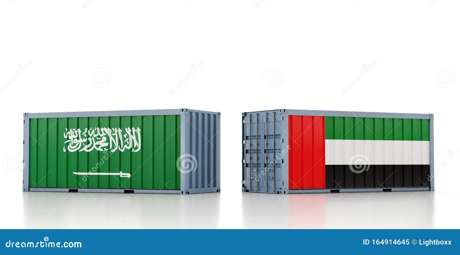 Two Freight Container with Saudi Arabia and United Arab Emirates Flag ...