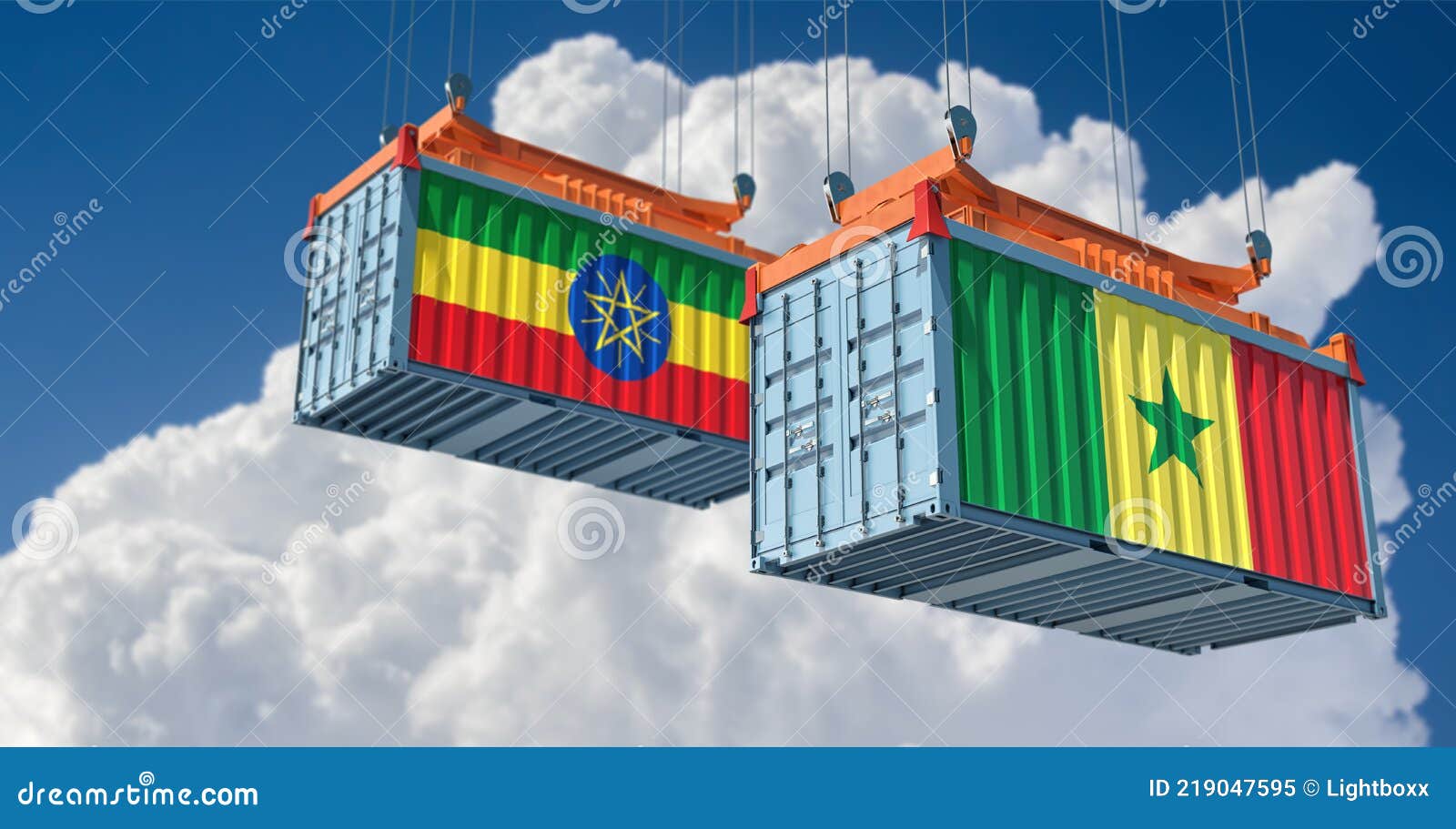 Two Freight Container with Senegal and Ethiopia Flag. Stock ...