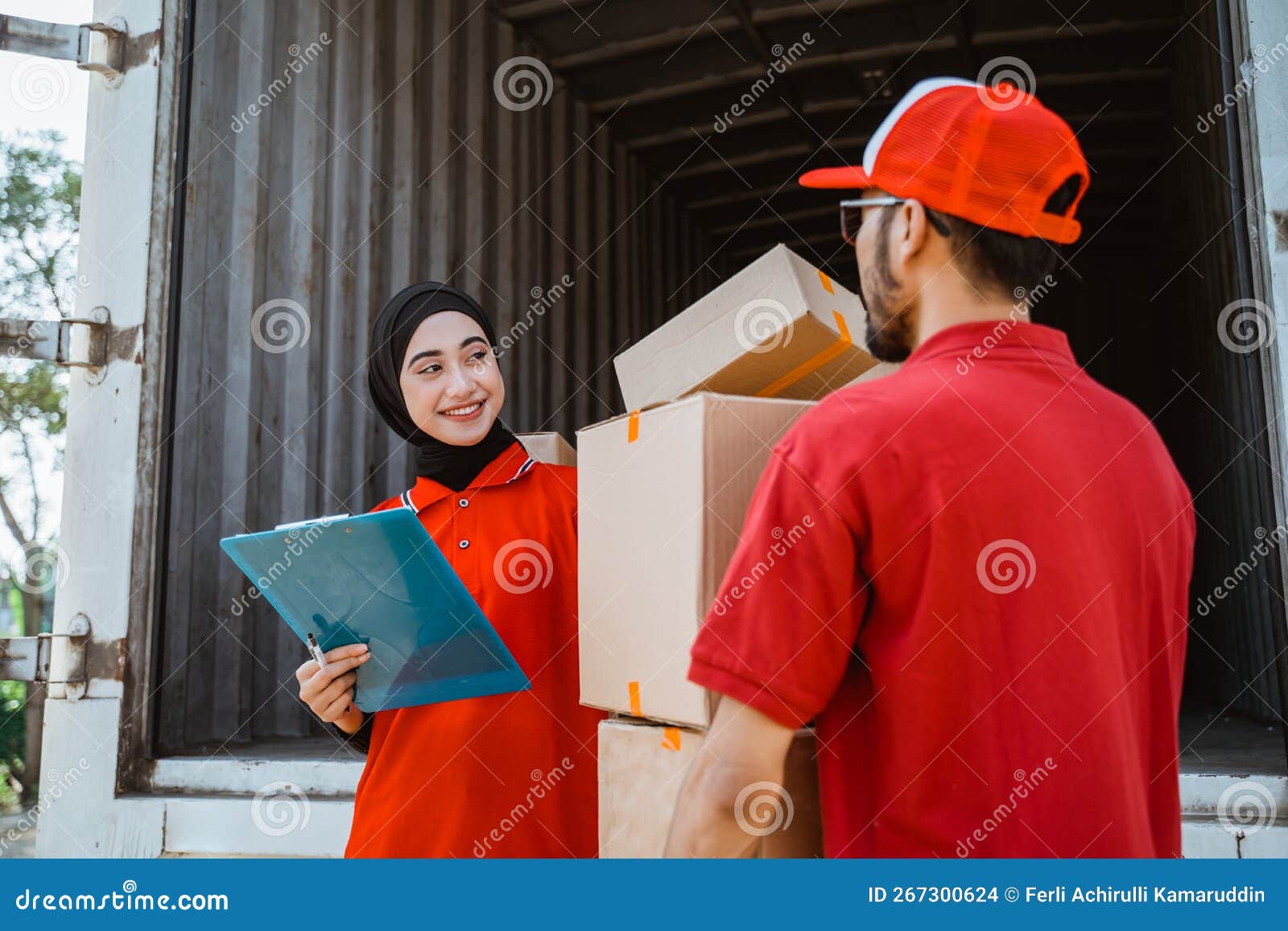 Two Freight Forwarding Service Employees Inspect Box Packages Stock ...