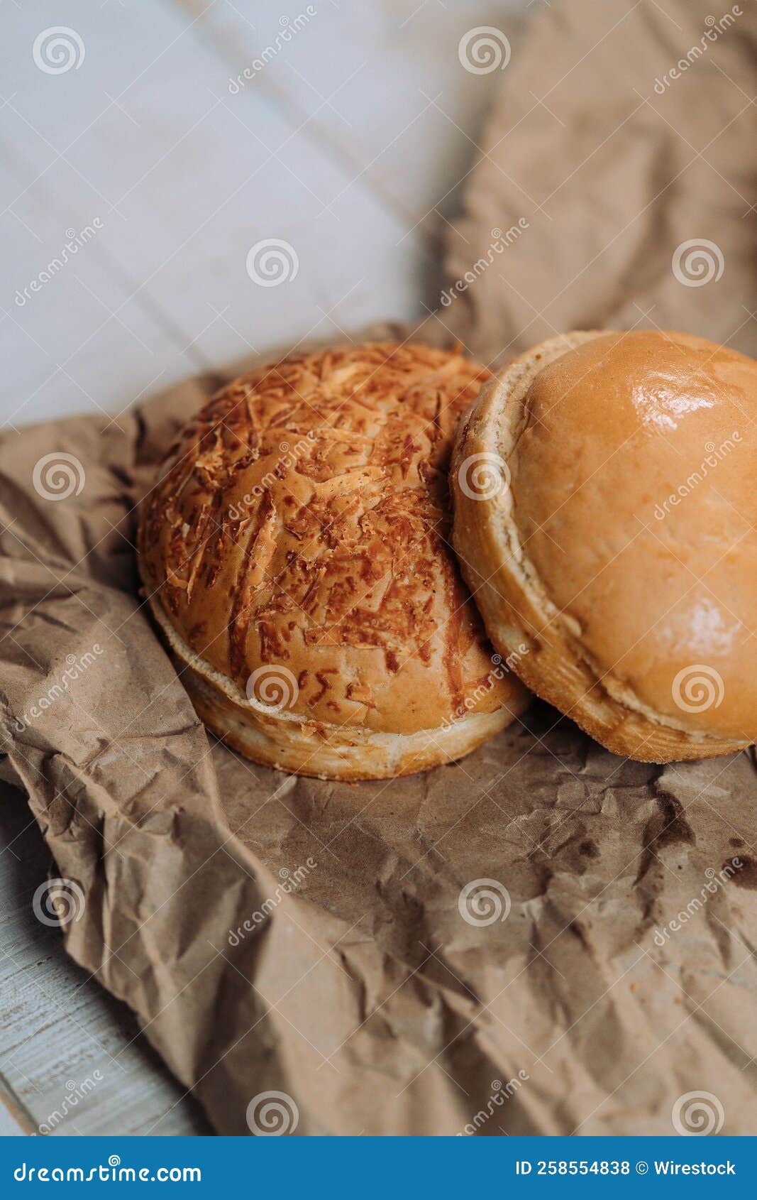 Two fresh burger buns stock photo. Image of sandwich - 258554838