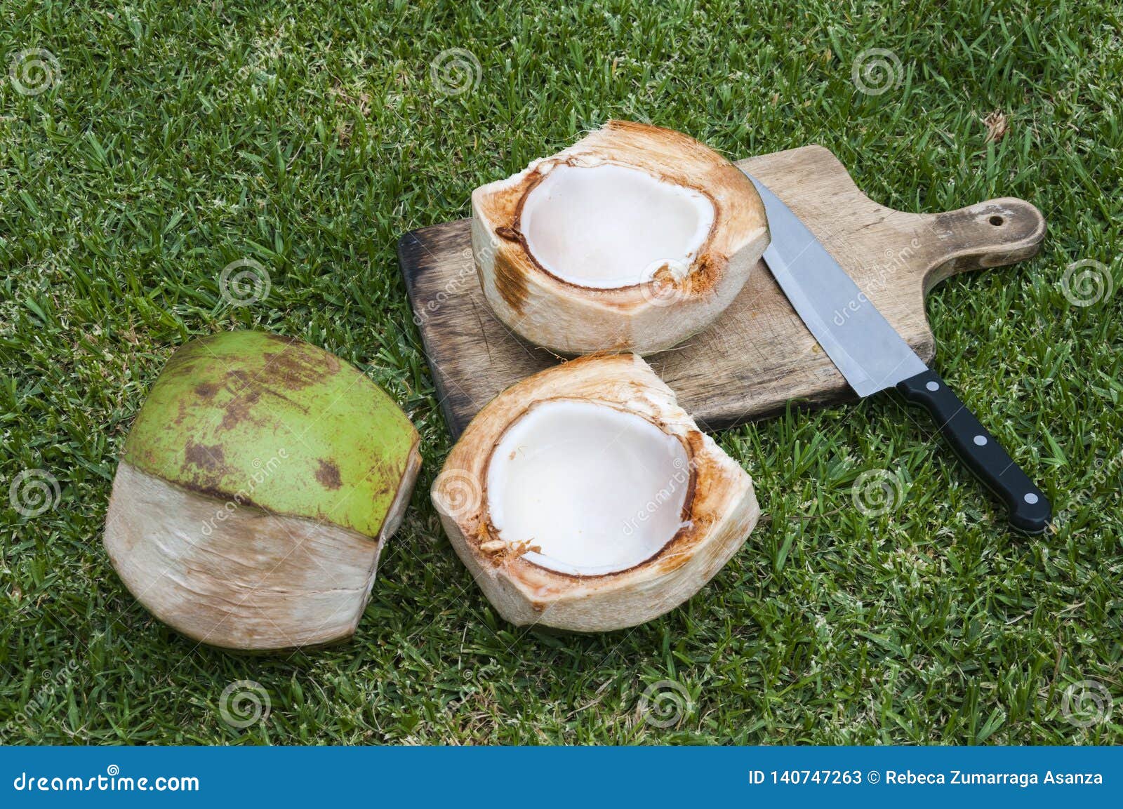 Starting a fresh coconut stock image. Image of knife - 140747263