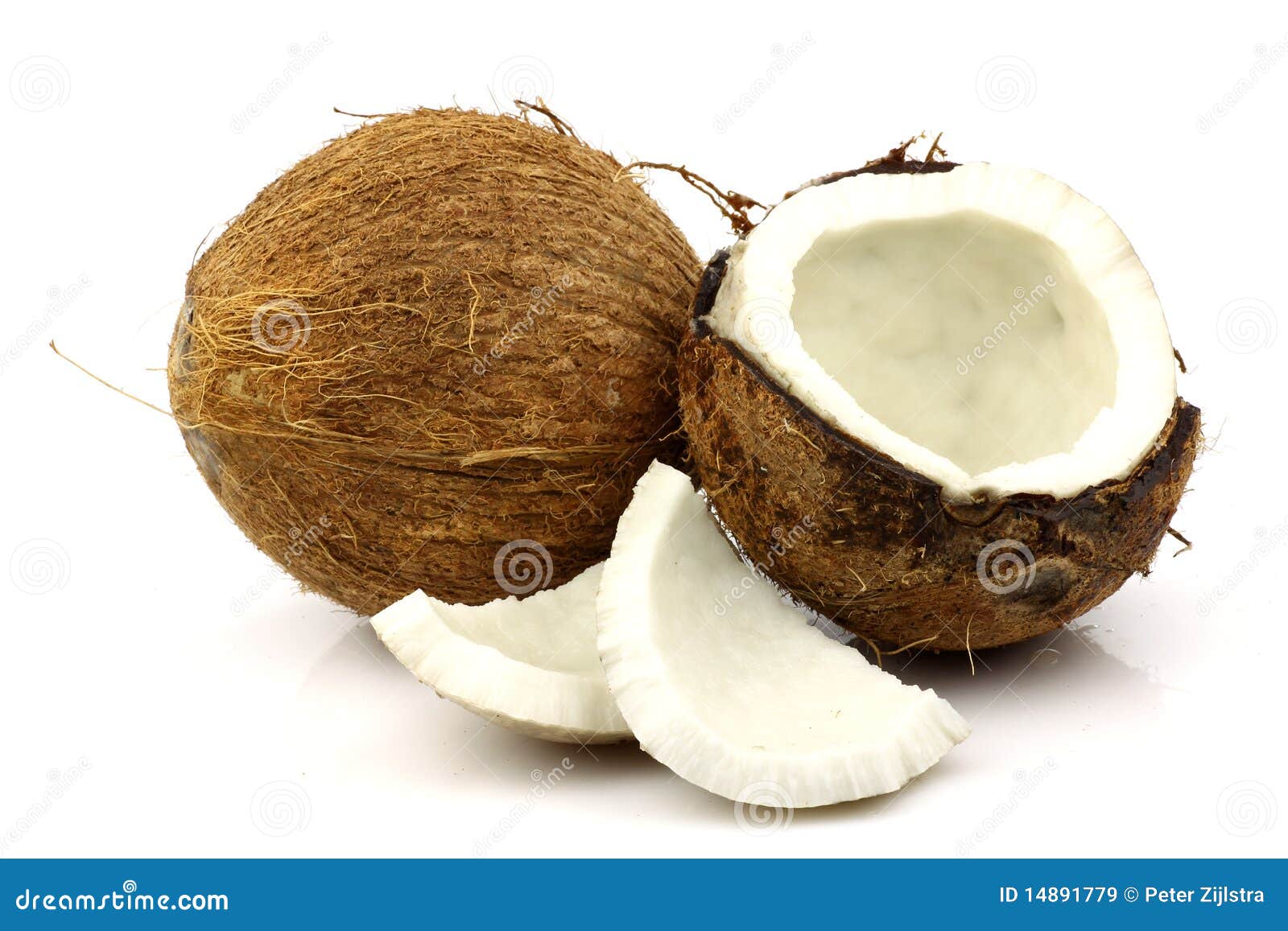 Two Fresh Coconuts and One Opened Stock Image - Image of pair, shell ...