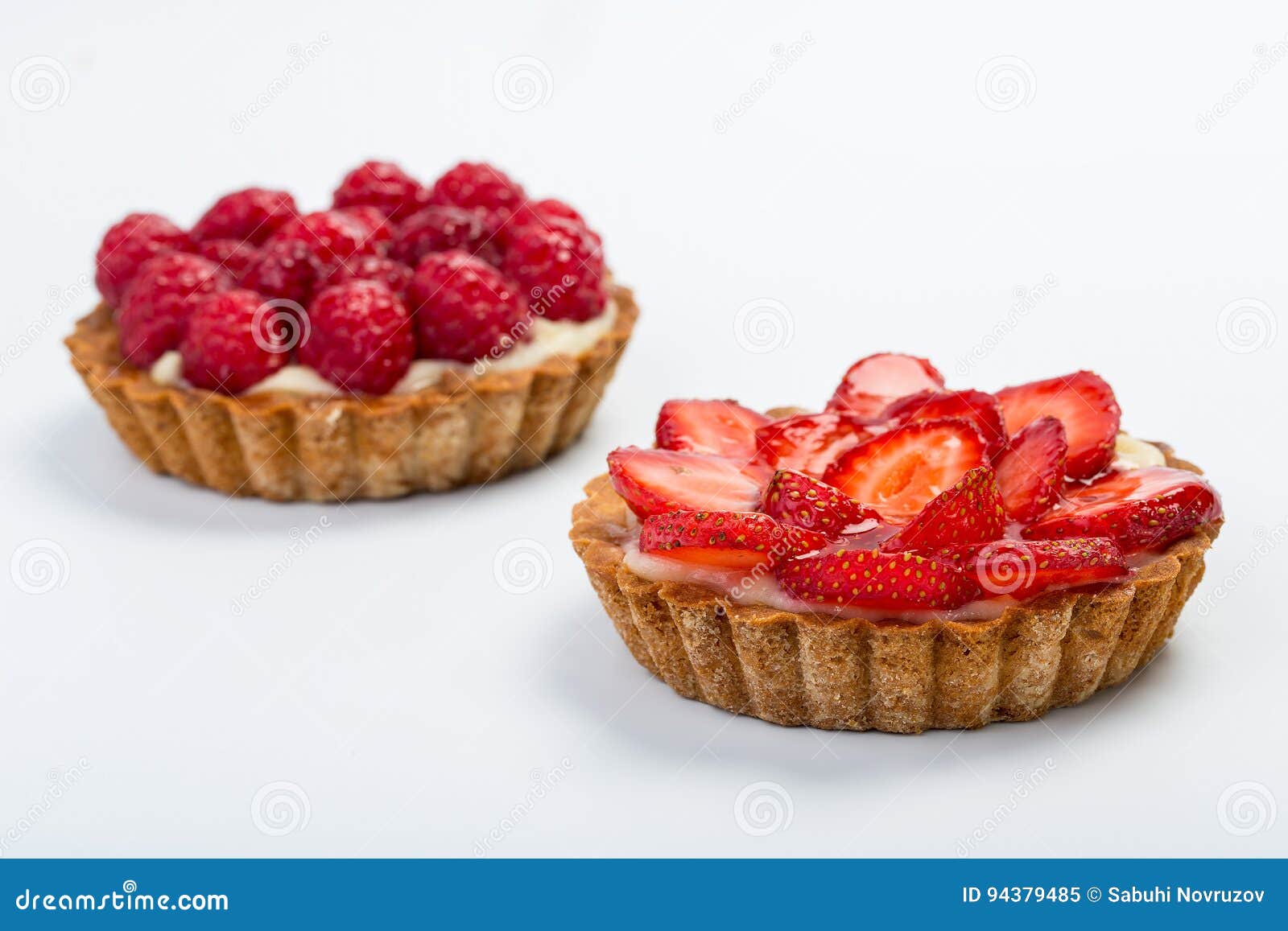 Two Fresh Fruit Tarts with Strawberry and Raspberry. Tarts Isolated on ...