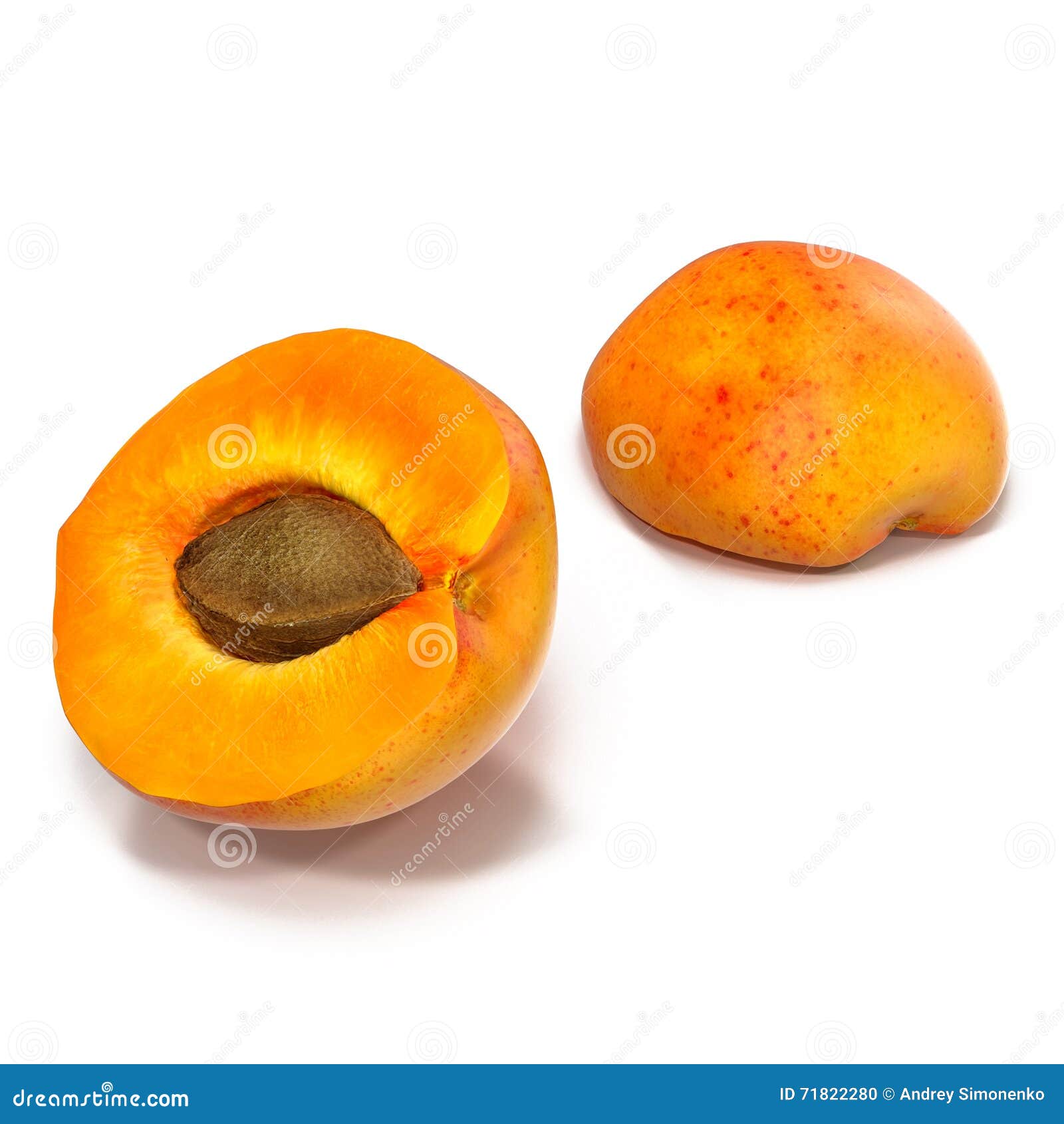 Two Fresh Slices of Apricot Isolated on White. One Slice with Core. 3D ...