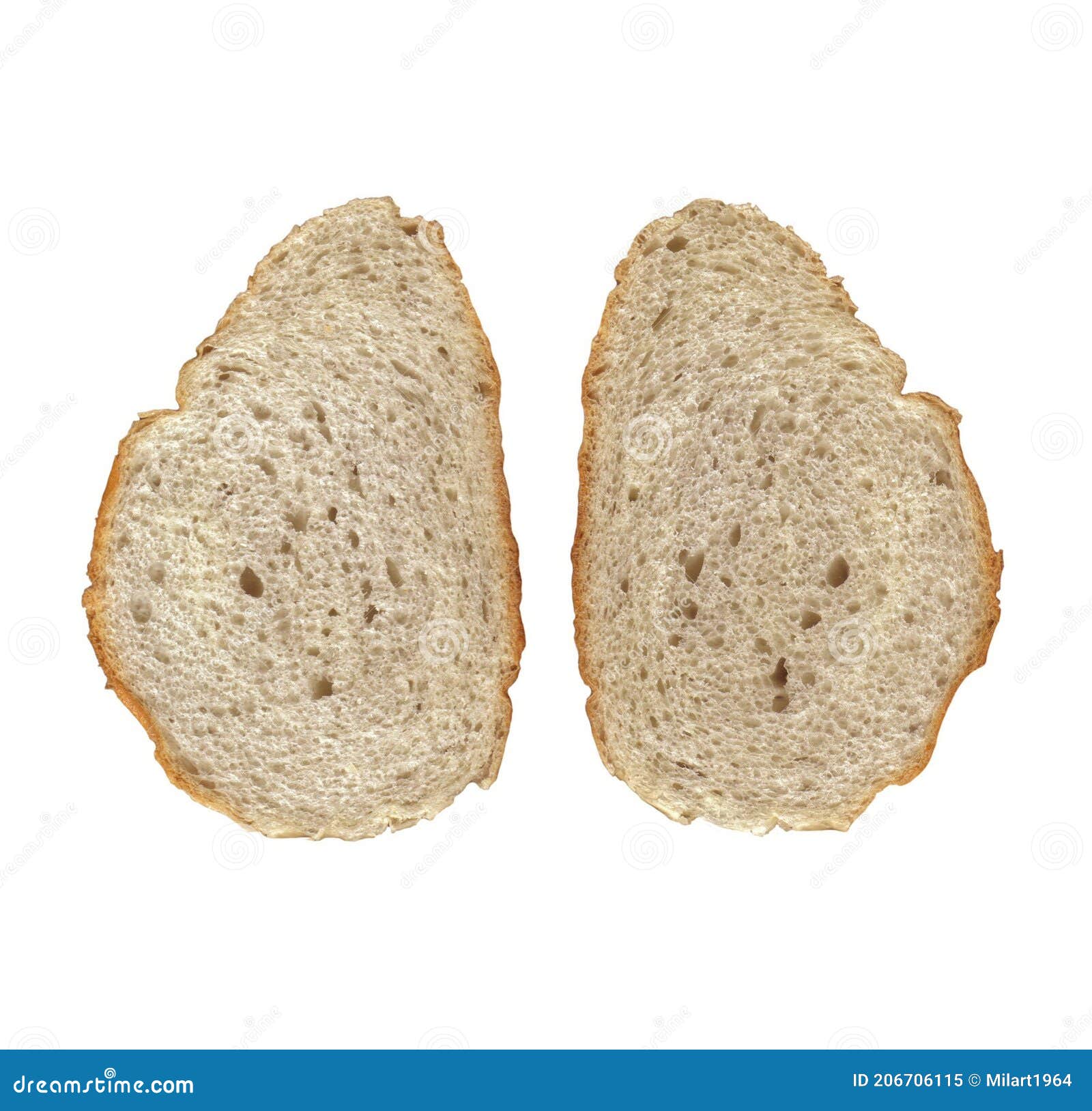 Two Slices of Bread Isolated on White Background. Stock Image - Image ...