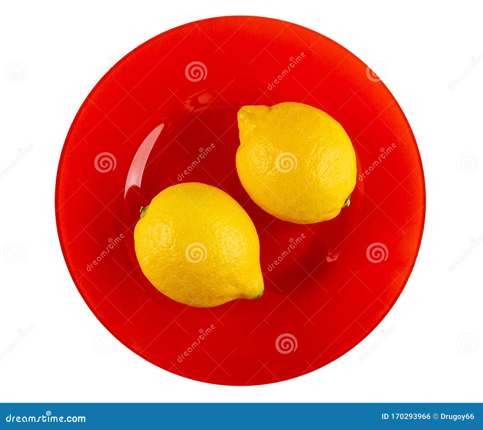 Two Lemons in Red Plate Isolated on White Background. Top View Stock ...
