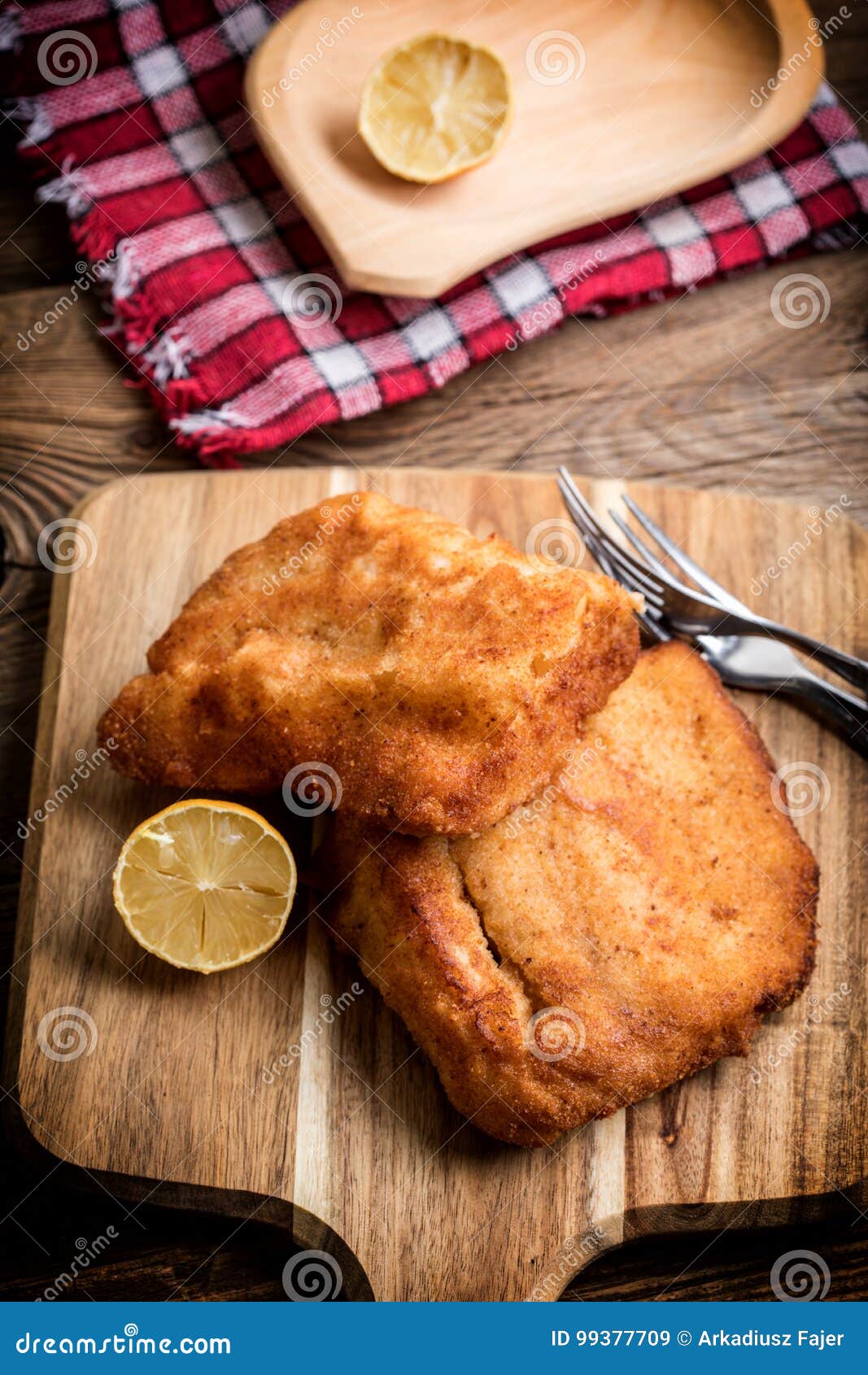 Two Fried Cod Fillet Pieces. Stock Image - Image of crispy, lemon: 99377709