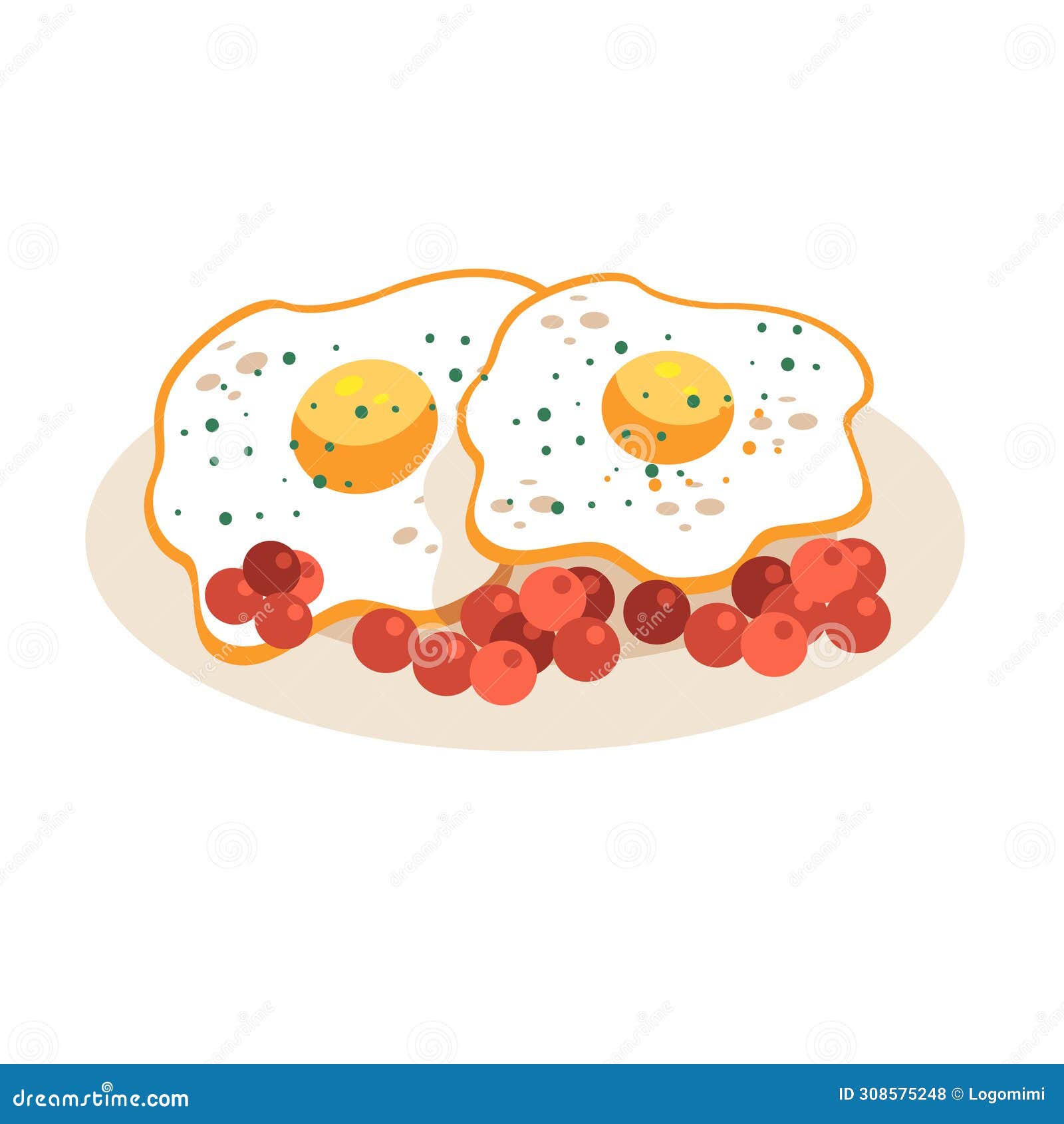 Two Fried Eggs Illustration, Sunny Side Up Eggs on a Plate - Vector Stock Vector - Illustration ...