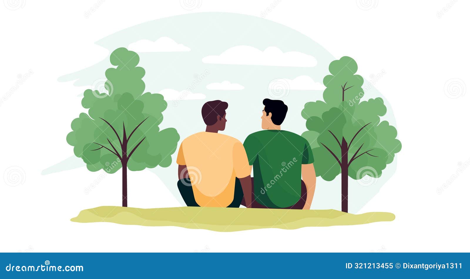Two Friend Sitting in the Garden Flat Vector Illustration Stock Vector ...