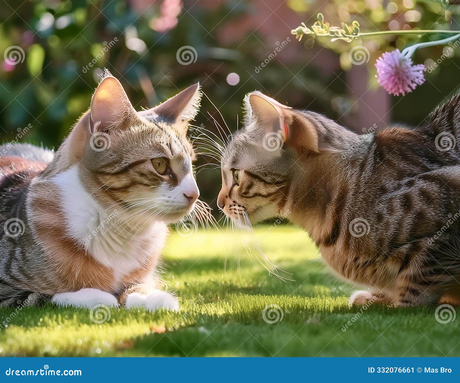 Two Friendly Cats Can Be Seen Communicating with Each Other Using Their ...