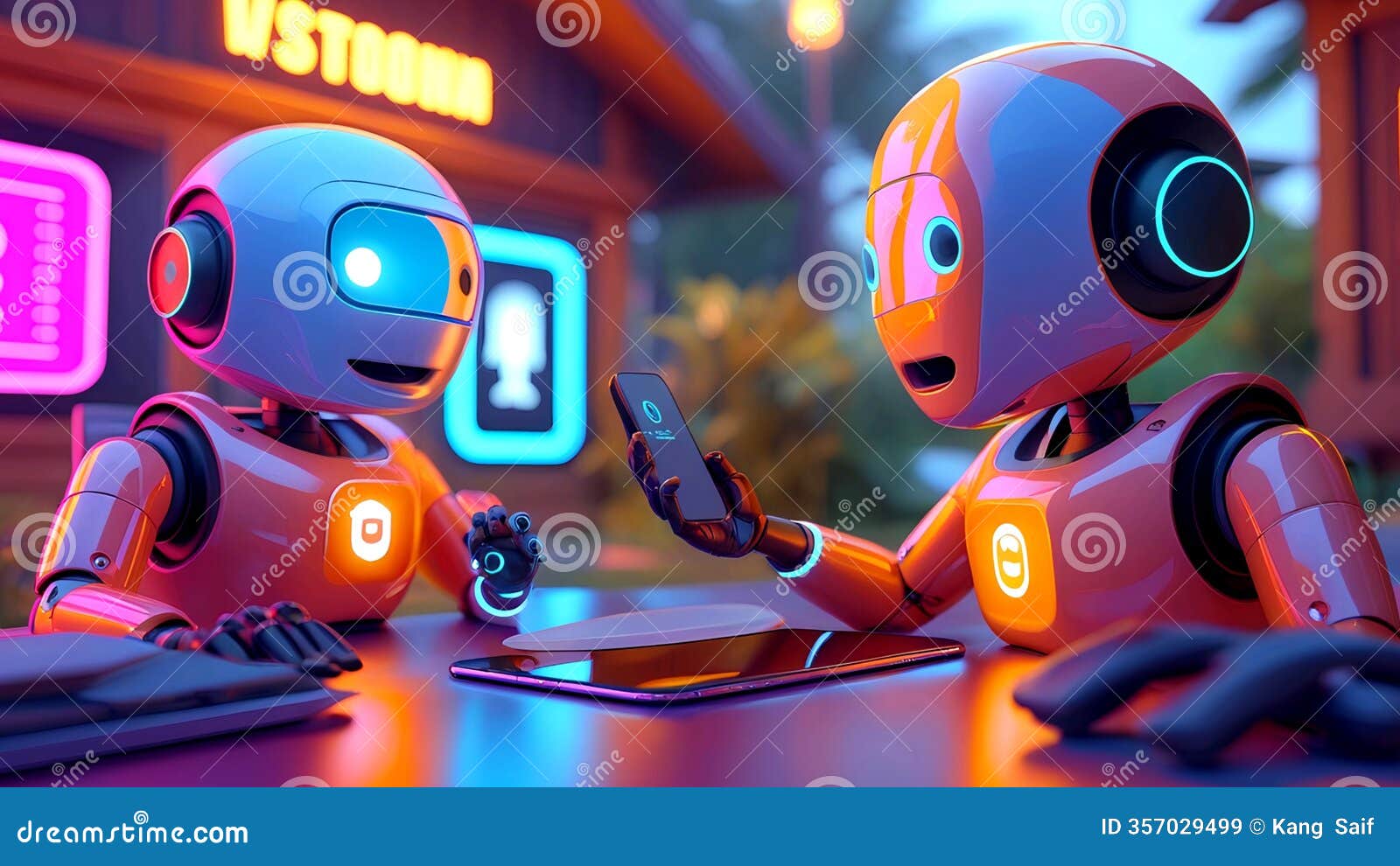 Friendly Robots Set, Funny Robotics Character In Different Situations ...