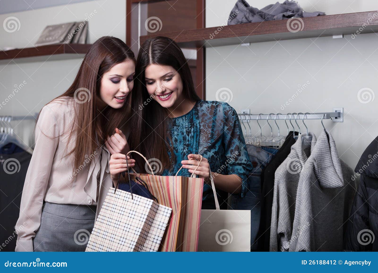 Two Friends Buy Presents in a Sale Stock Photo - Image of friends ...