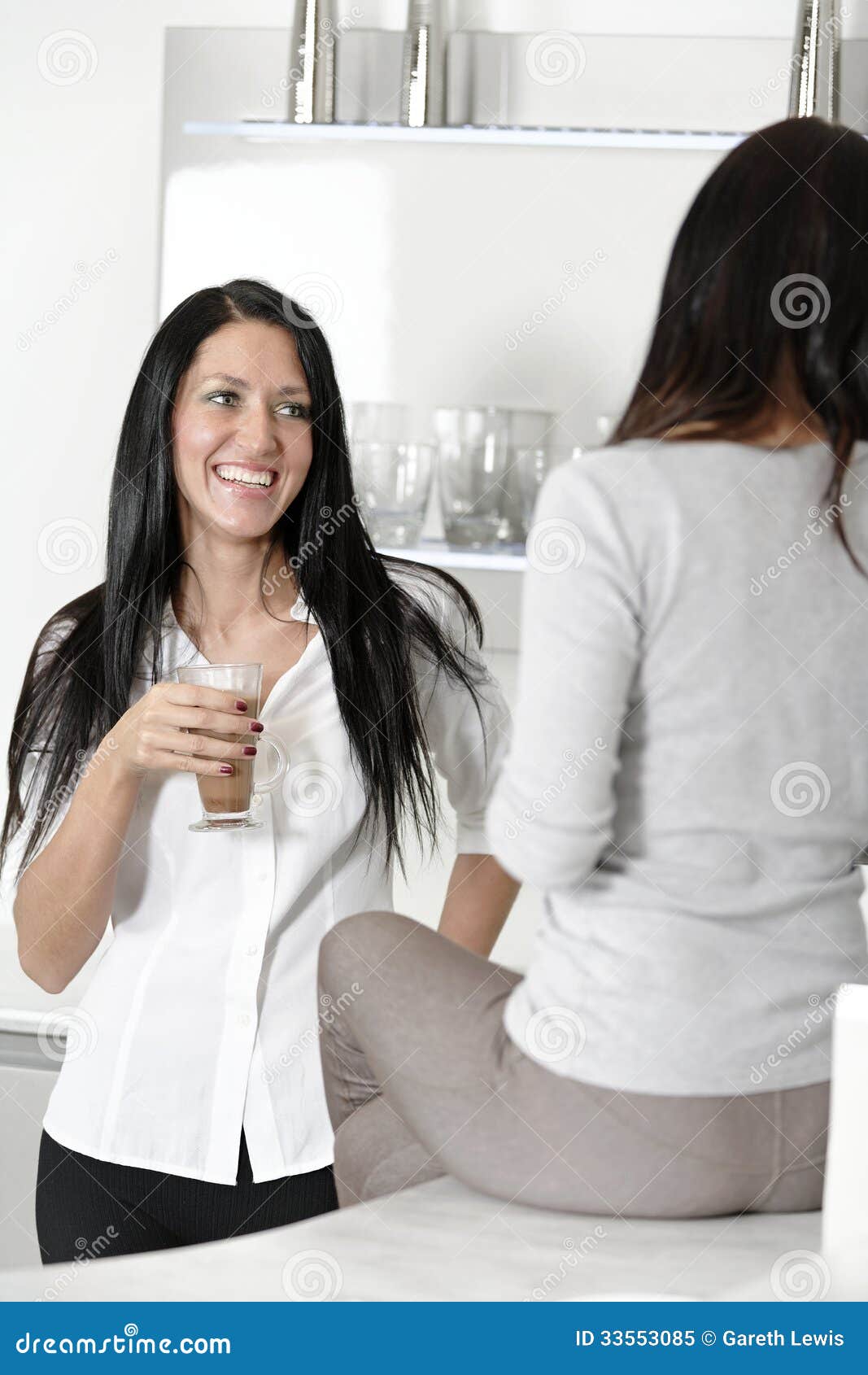 Two Friends Catching Up in the Kitchen Stock Image - Image of gossip ...