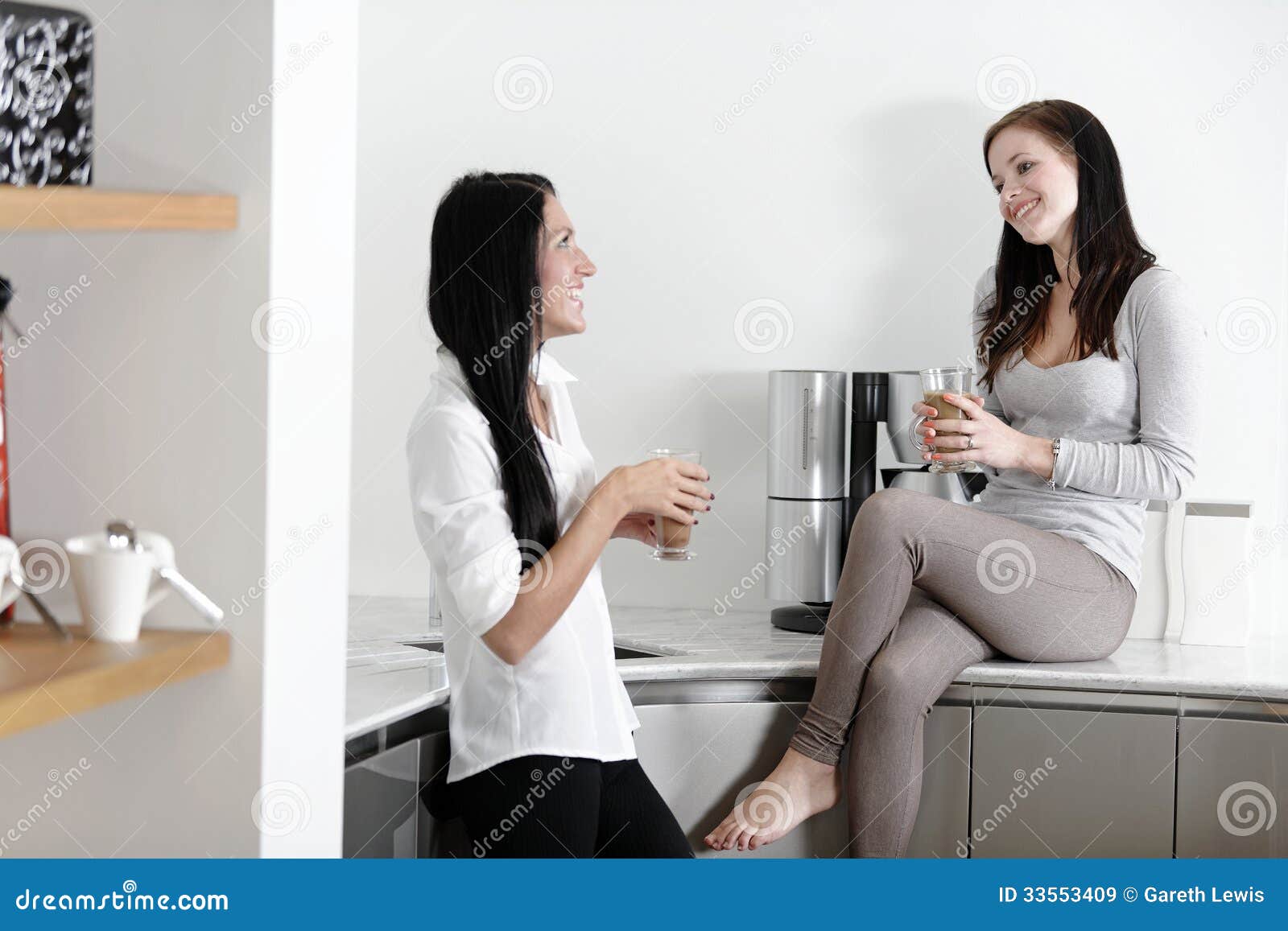 Two Friends Catching Up in the Kitchen Stock Image - Image of gossip ...