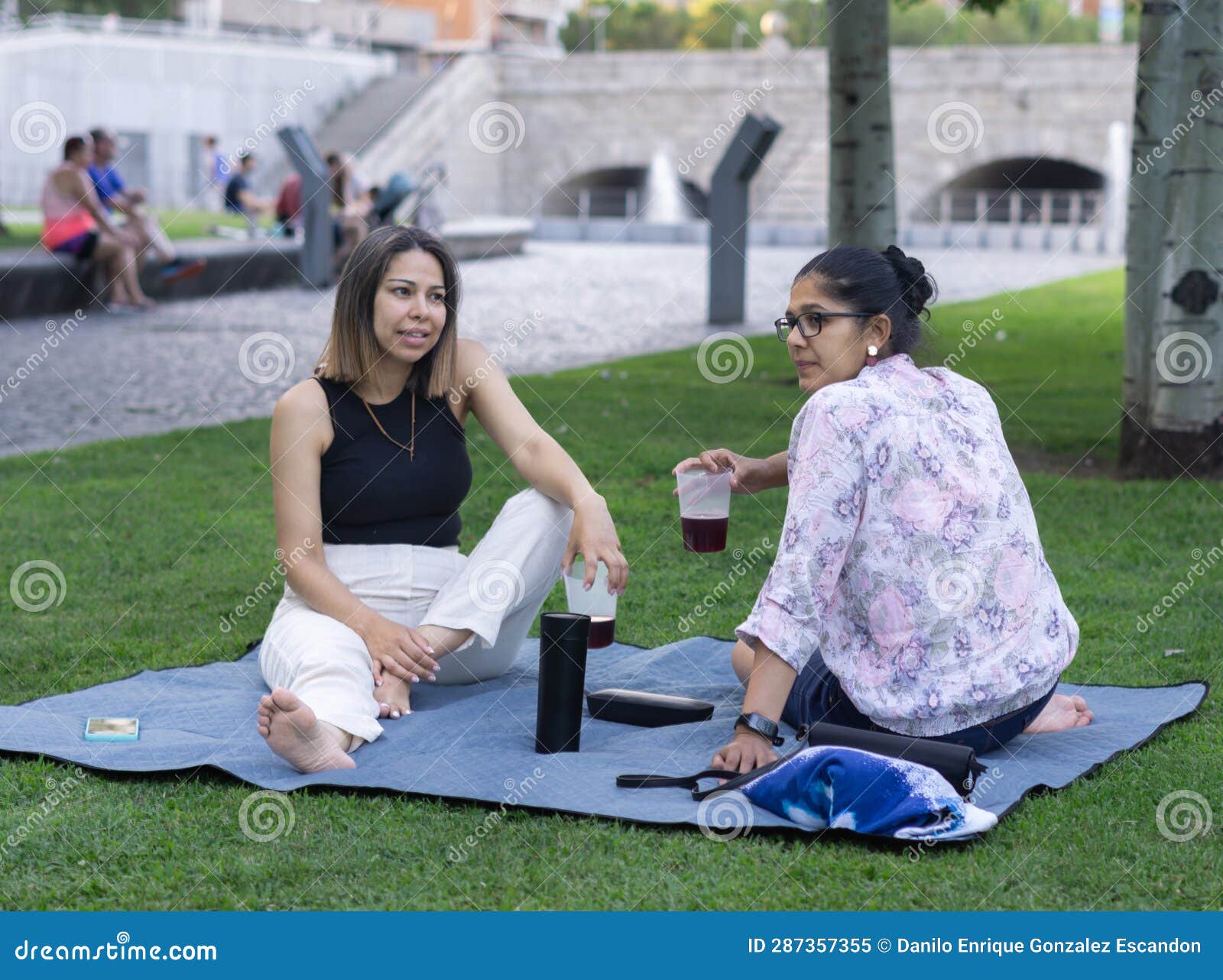 Two Friends Chatting in the Park in Summertime Stock Image - Image of ...