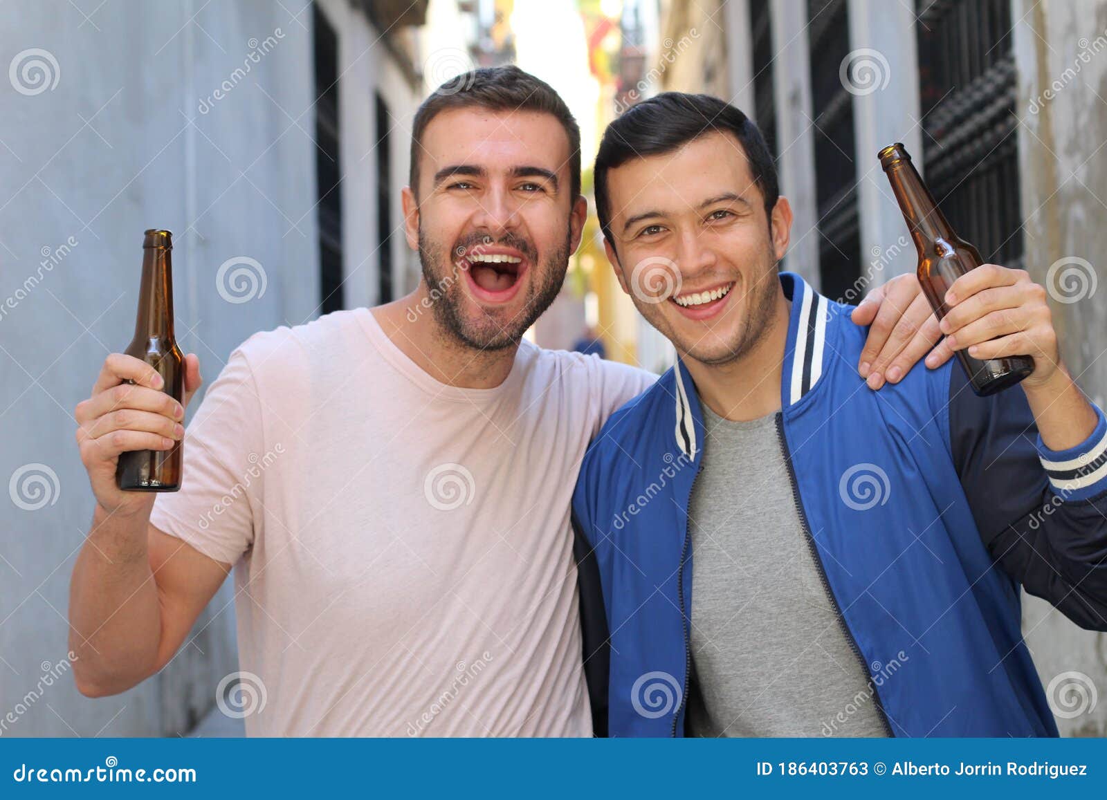 Two Friends Drinking Beer on the Street Stock Image - Image of american ...