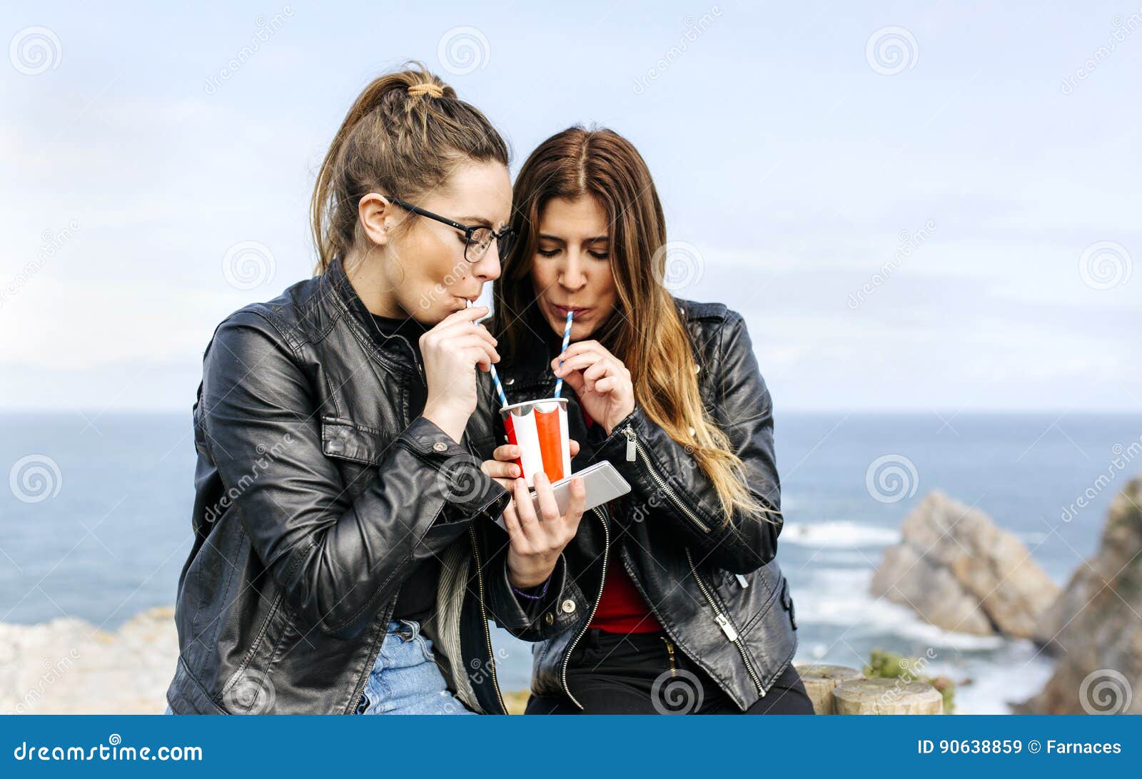 Two Friends Drinking a Soda with Straws Stock Image - Image of ...