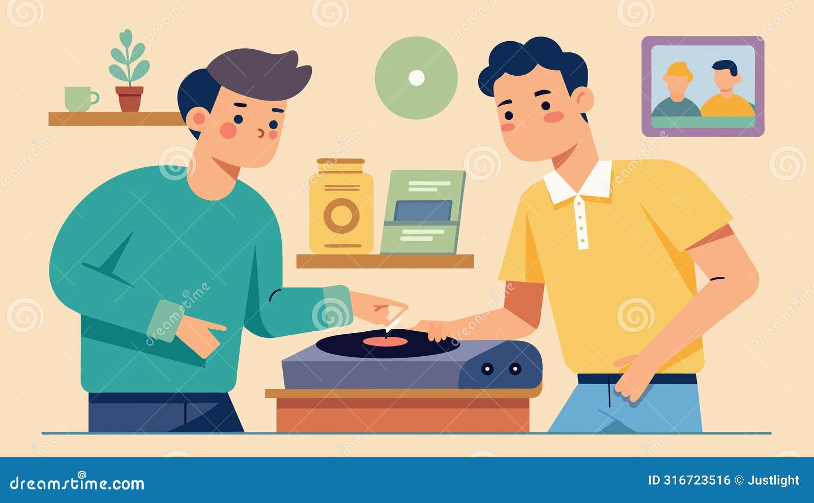 Two Friends Excitedly Work Together To Put Together Their New Record ... Two Friends Excitedly Work Together To Put Together Their New Record ...