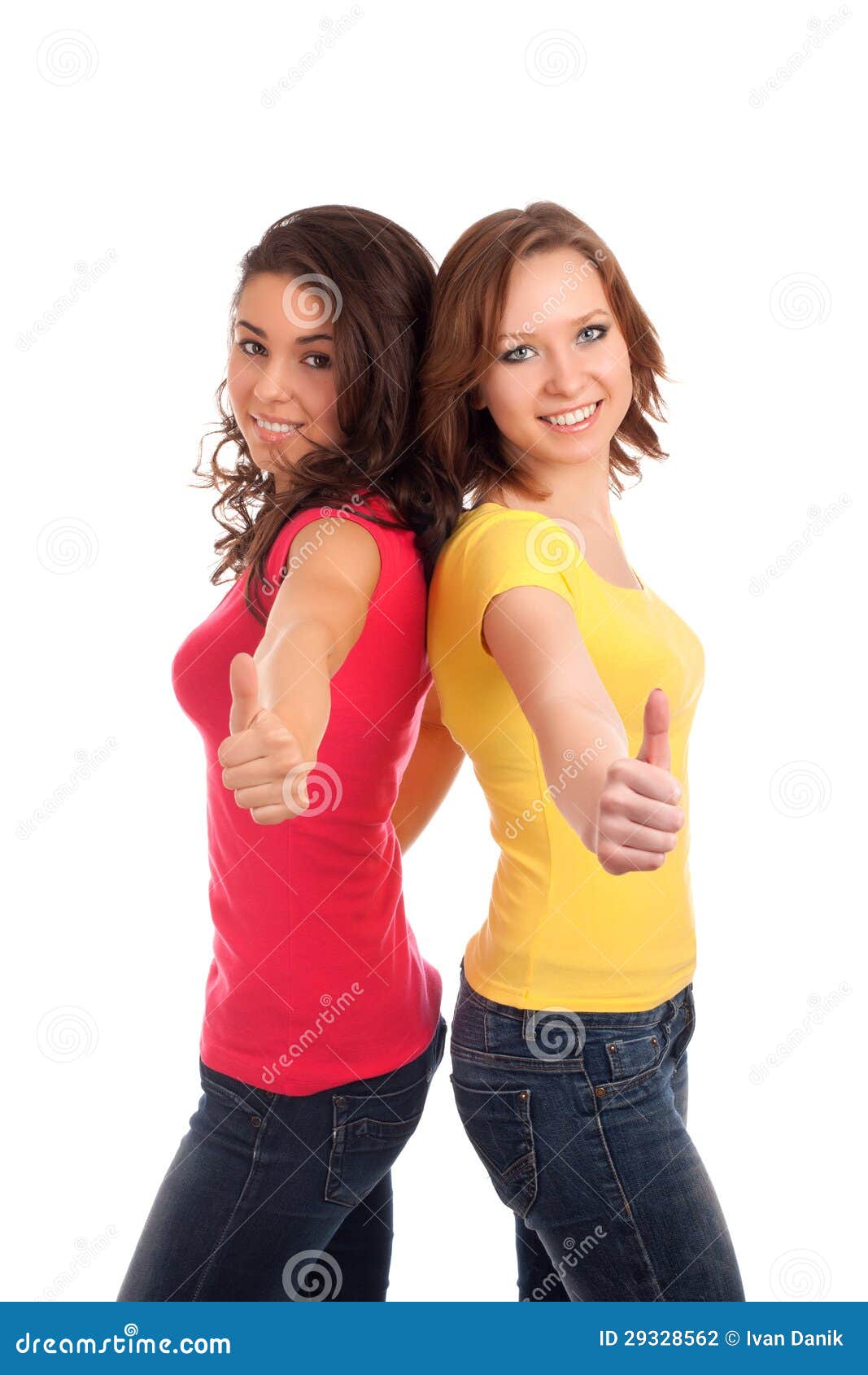 Two Friends Gesturing Thumbs Up Stock Photo - Image of standing, lady ...