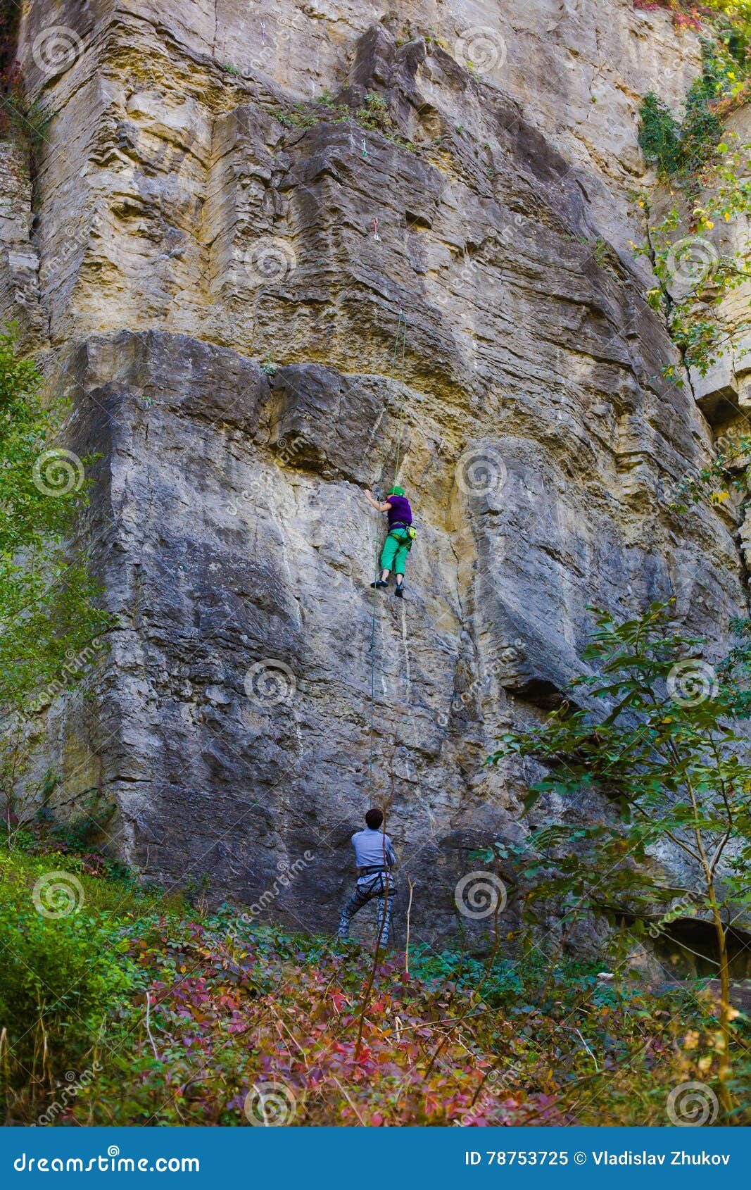 Two Friends Have Been Climbing on the Rocks. Stock Image - Image of ...