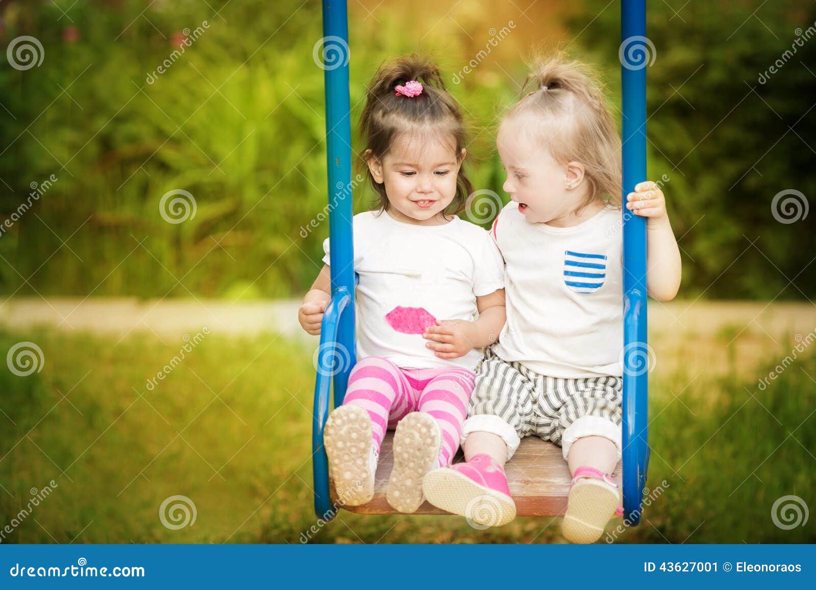 Two Friends Having Fun Ride on a Swing Stock Image - Image of family ...