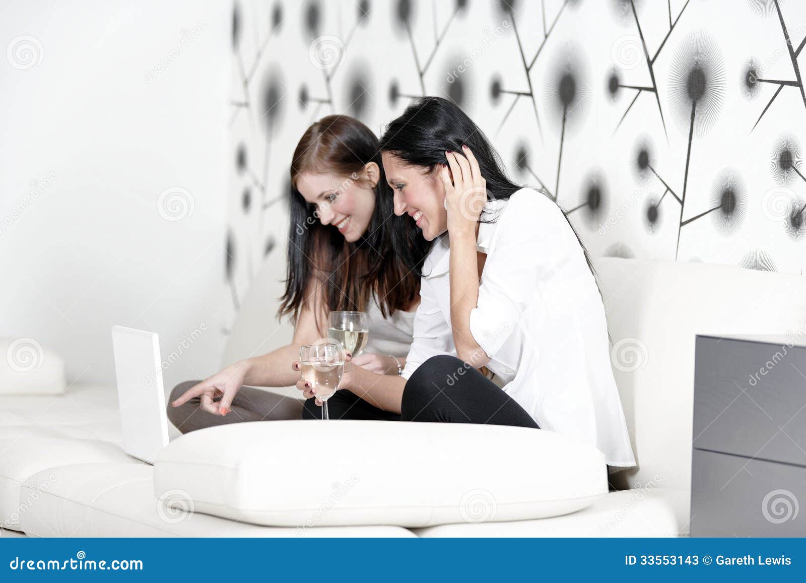 Two Friends on a Laptop at Home Stock Image - Image of gossip, laughing ...