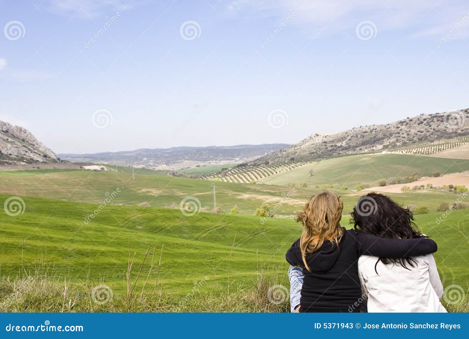 Two friends in a meadow stock image. Image of fields, back - 5371943