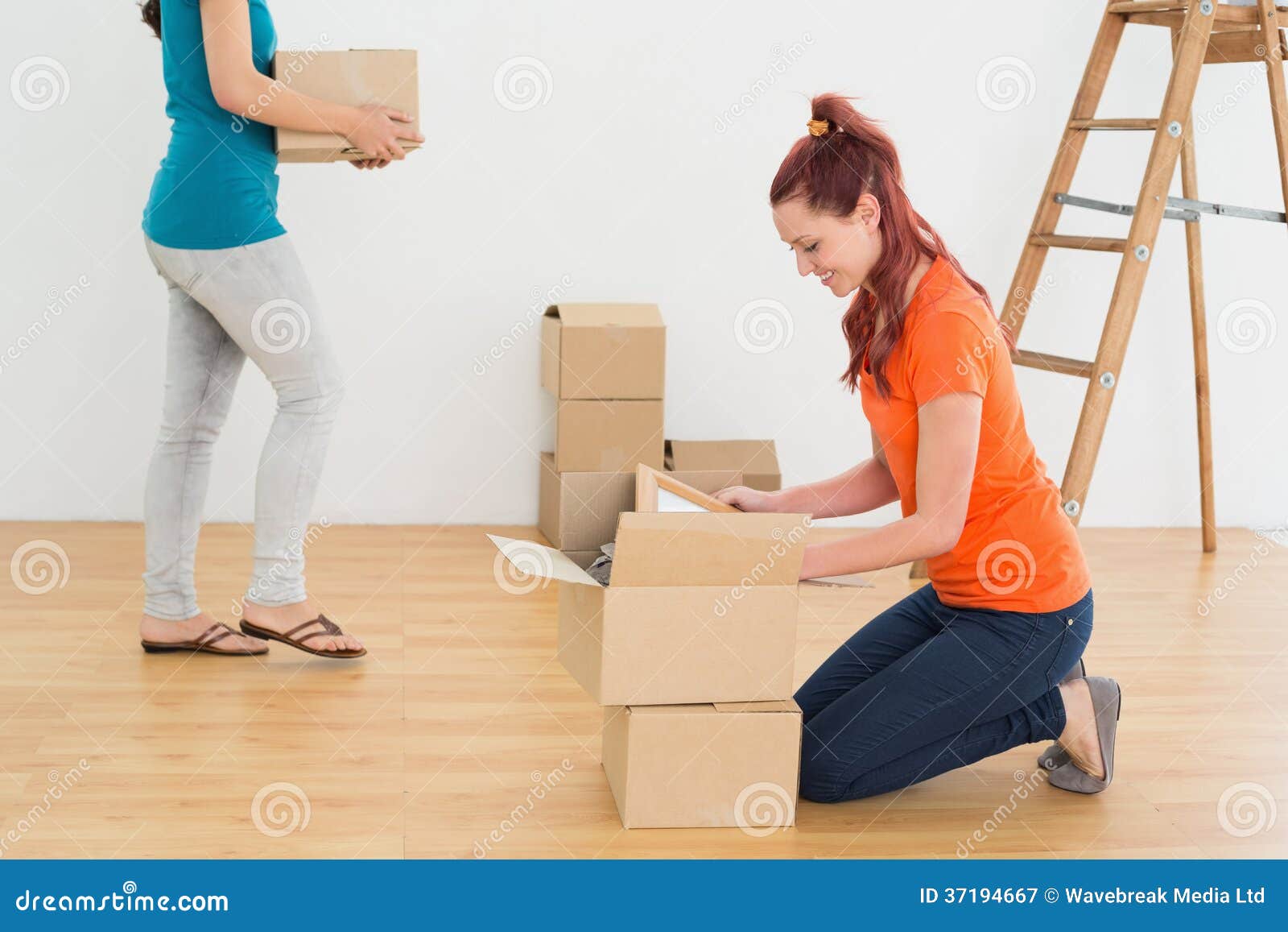Two Friends Moving Together in a New House Stock Image - Image of flat ...