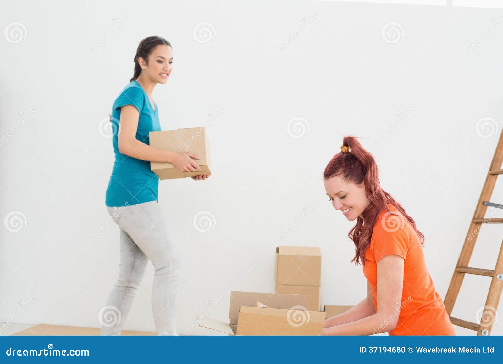 Two Friends Moving Together in a New House Stock Photo - Image of ...