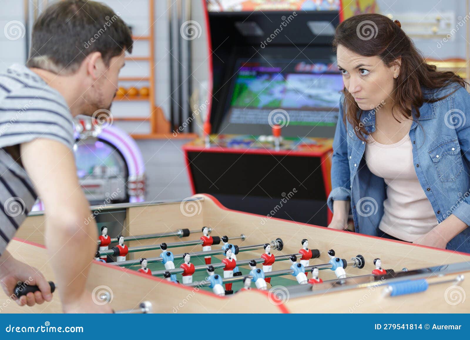 Two Friends Playing Table Football Stock Photo - Image of people ...