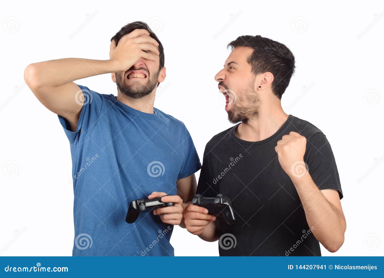 Two Friends Playing Video Games Stock Image - Image of excitement ...