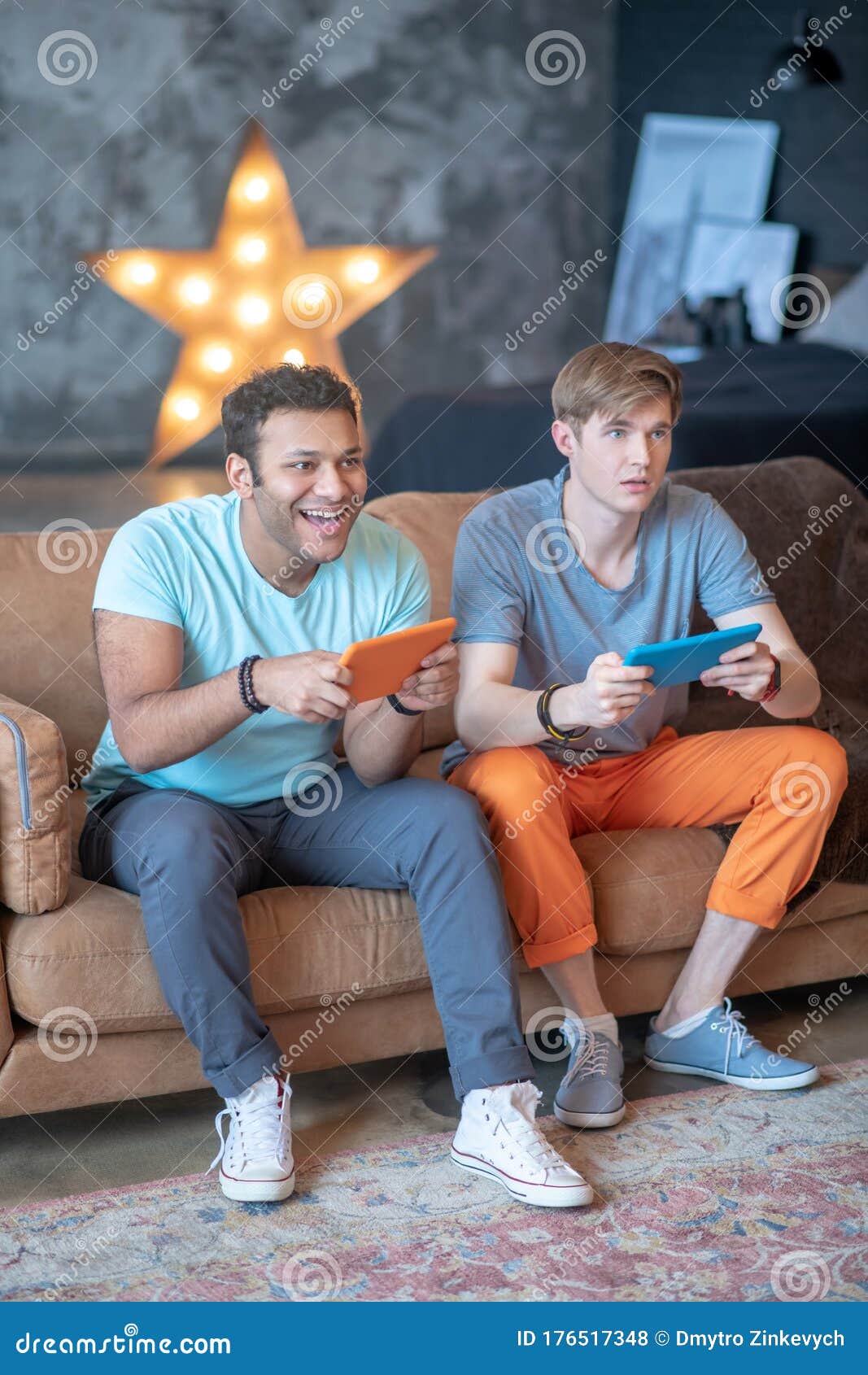 Two Friends Playing Videogames and Feeling Great Stock Photo - Image of ...