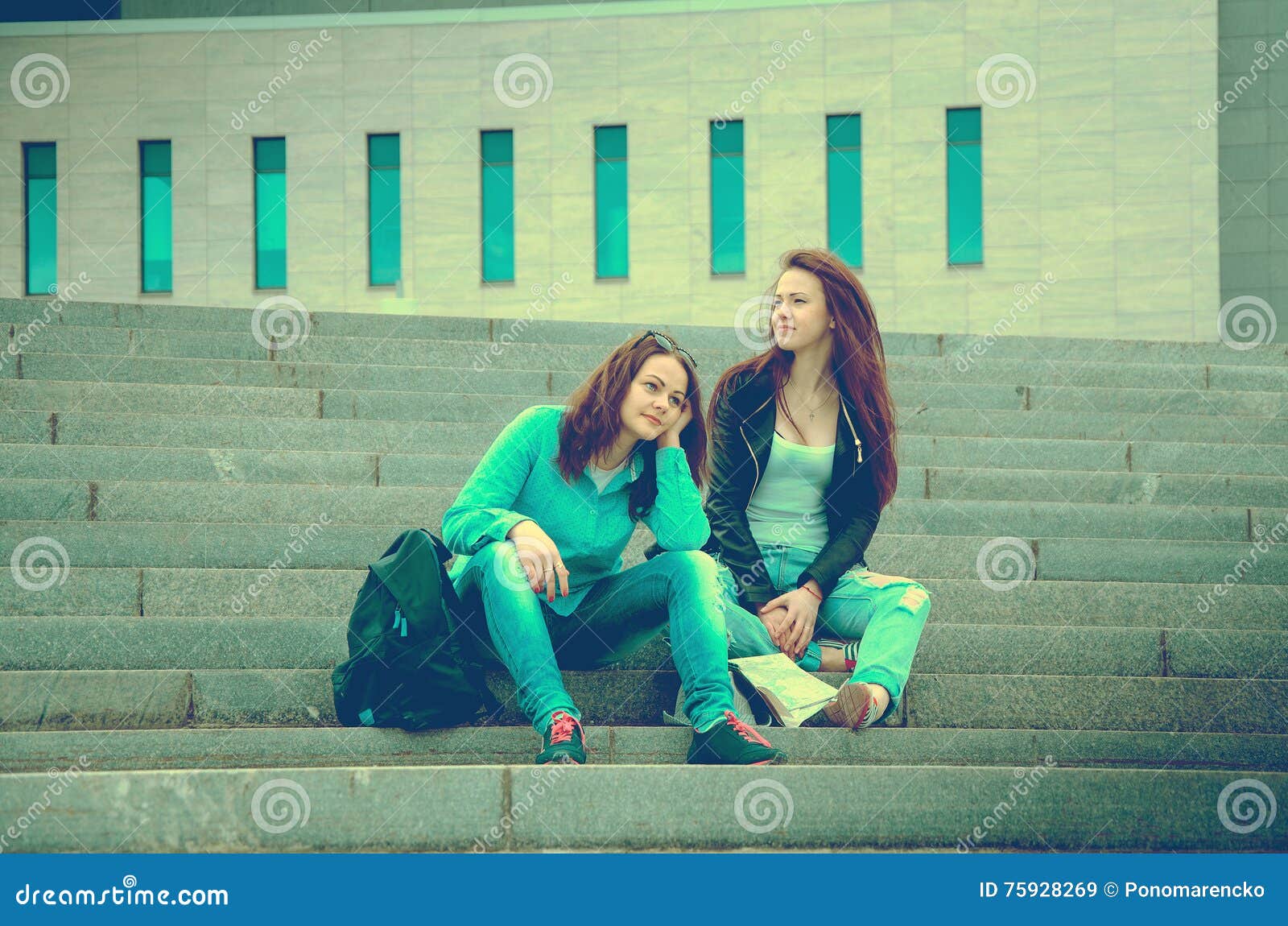 Two Friends are Resting on the Steps Stock Image - Image of travel ...