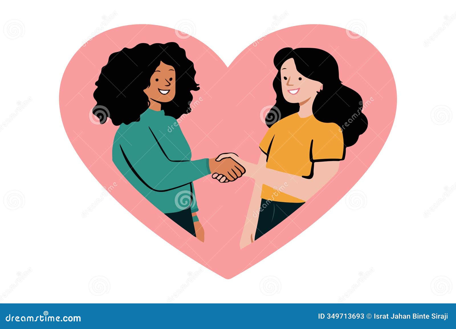Two Friends Shaking Hands Inside A Love Shape Vector Art Illustration ...