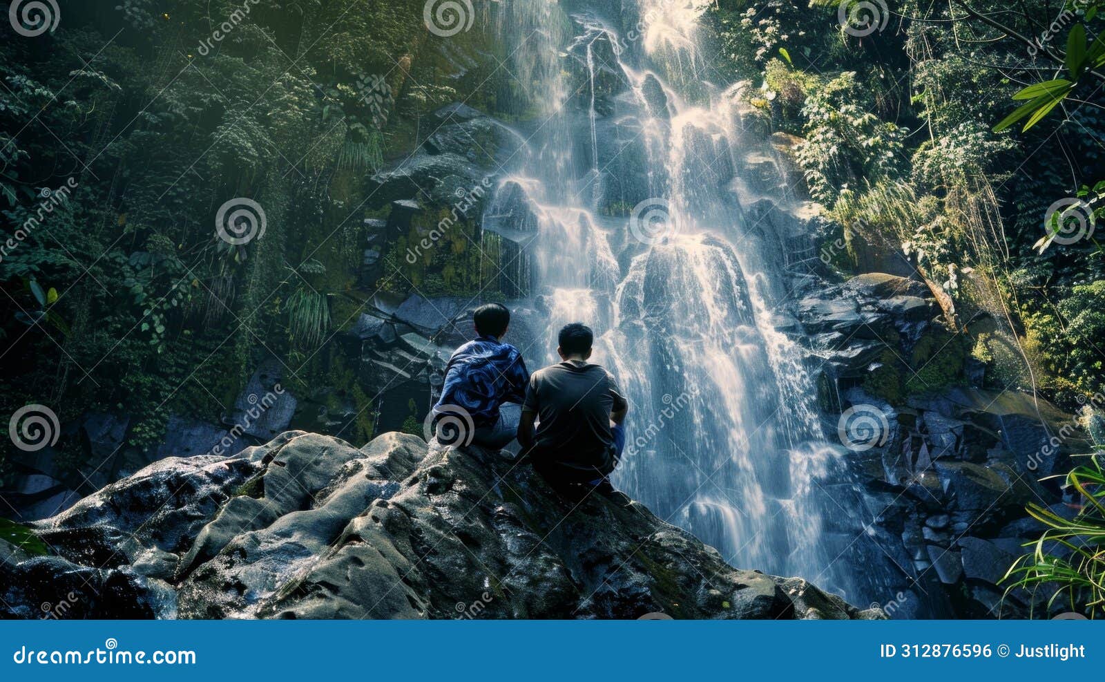 Two Friends Sit on a Large Boulder Backs Facing the Camera As they ...
