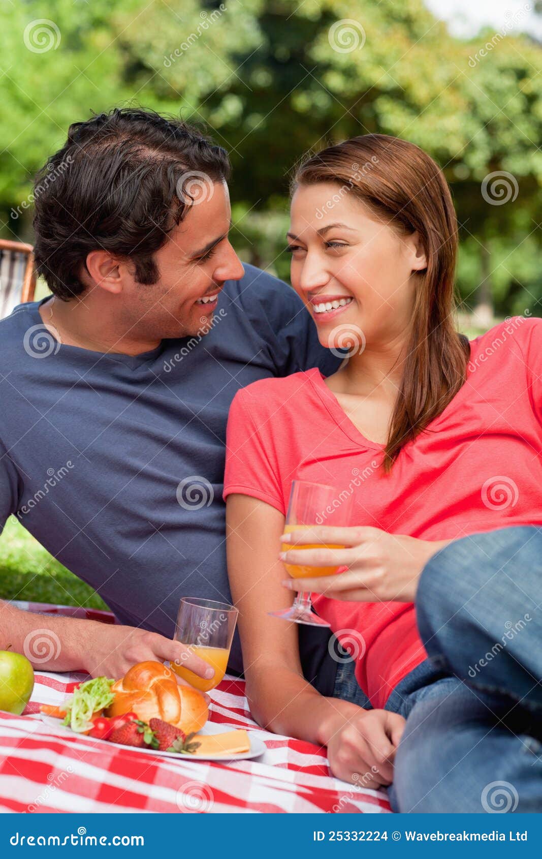 Two Friends Smiling Each Other while they Hold Glasses Stock Photo ...