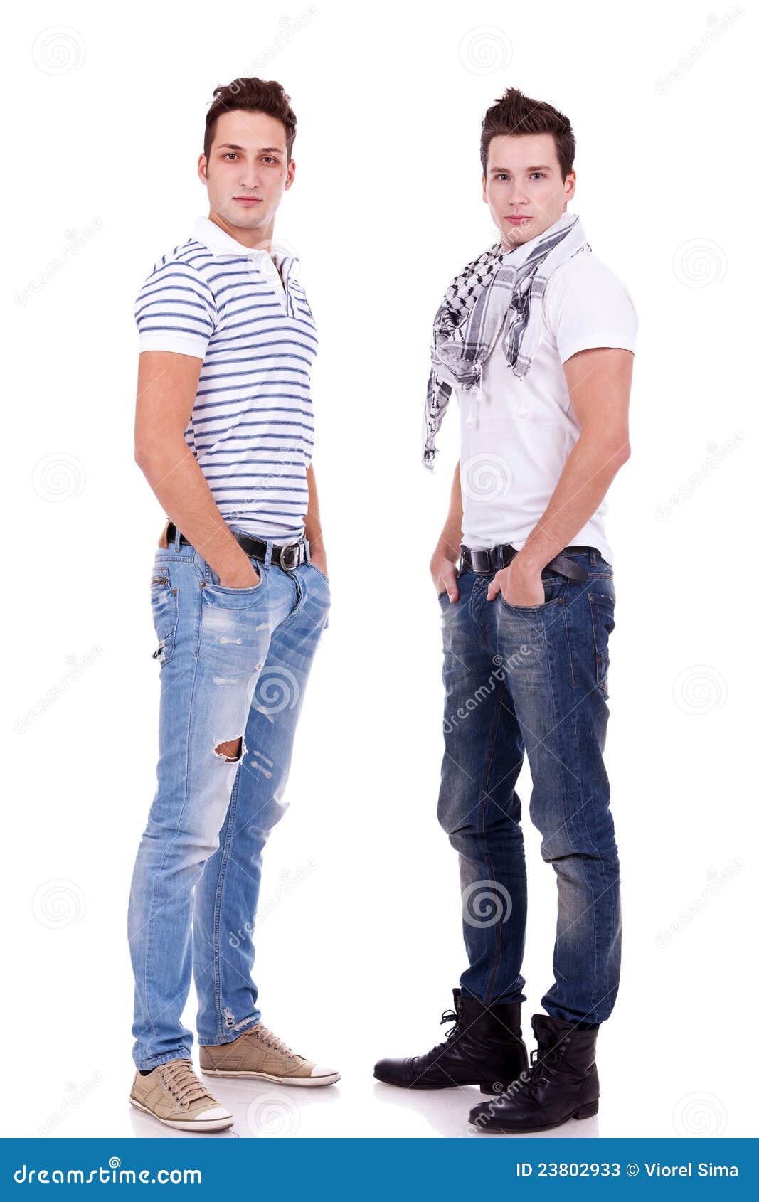 Two Friends Standing with Their Hands in Pockets Stock Image - Image of ...