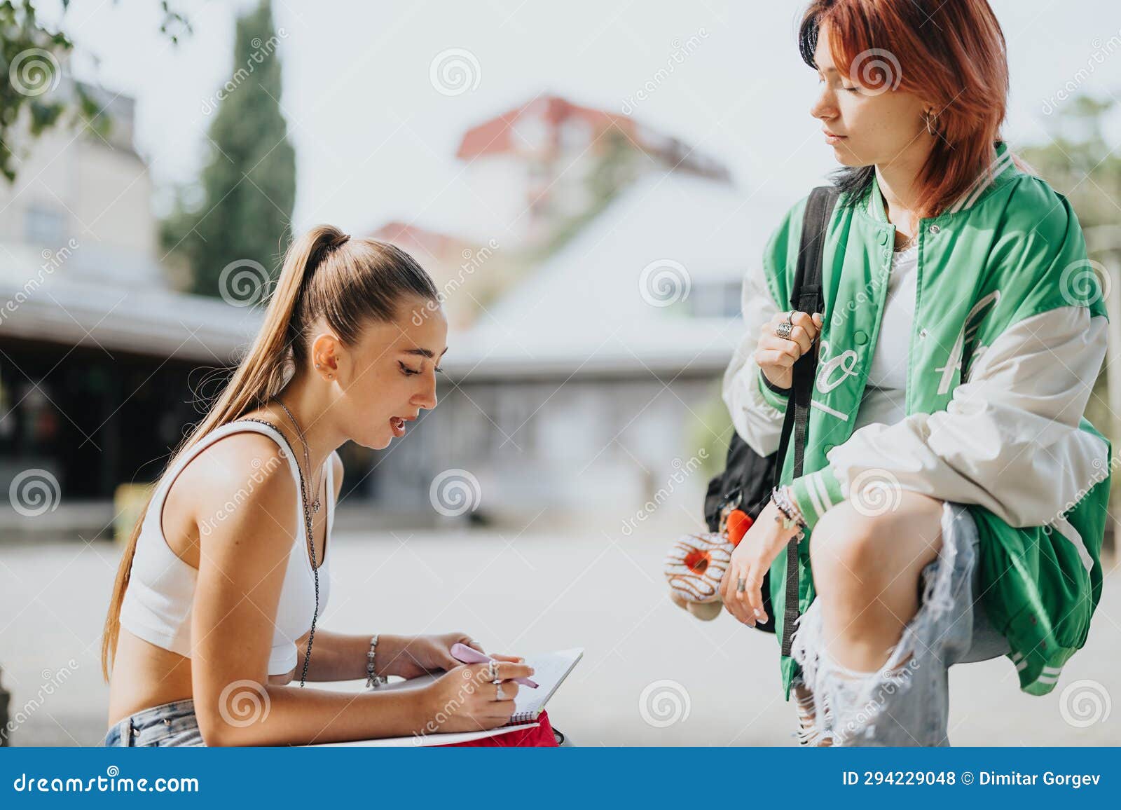 Two Friends Studying Together after School in the City Stock Photo ...