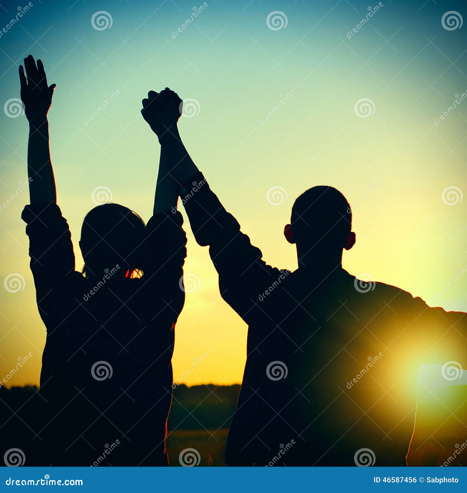 Two Friends on Sunset stock photo. Image of respect, silhouette - 46587456