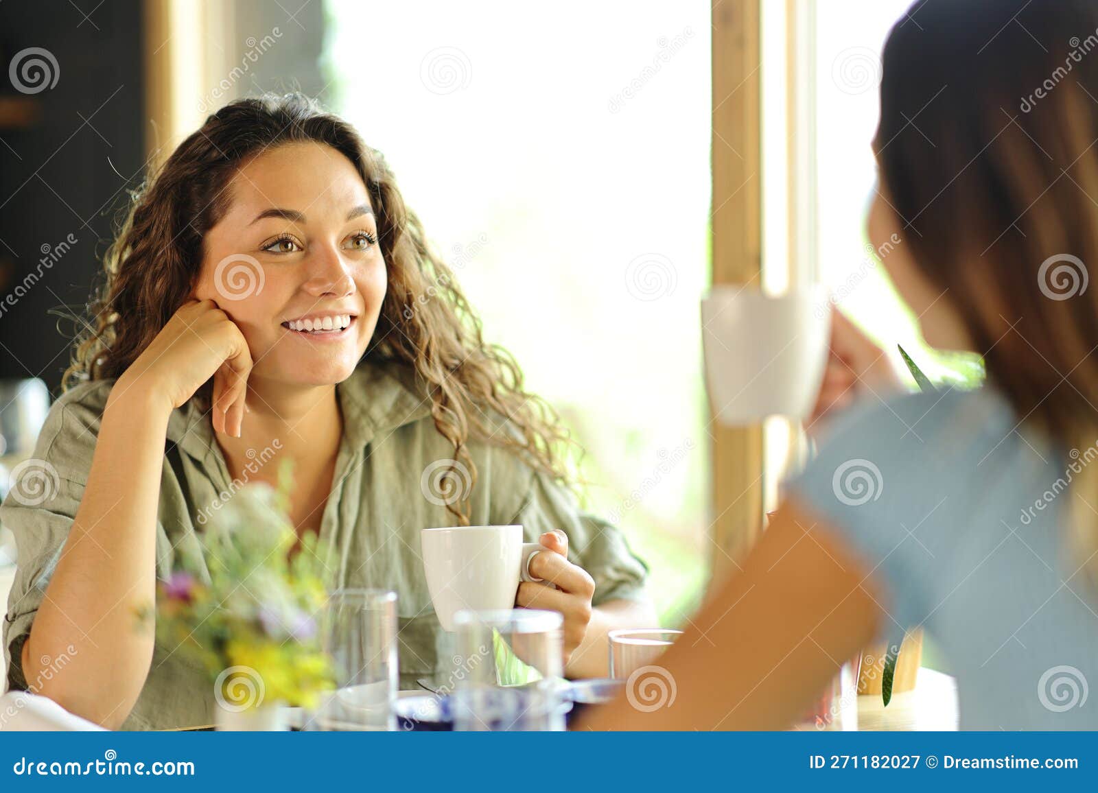 Two Friends Talking at Breakfast Stock Image - Image of discussing ...