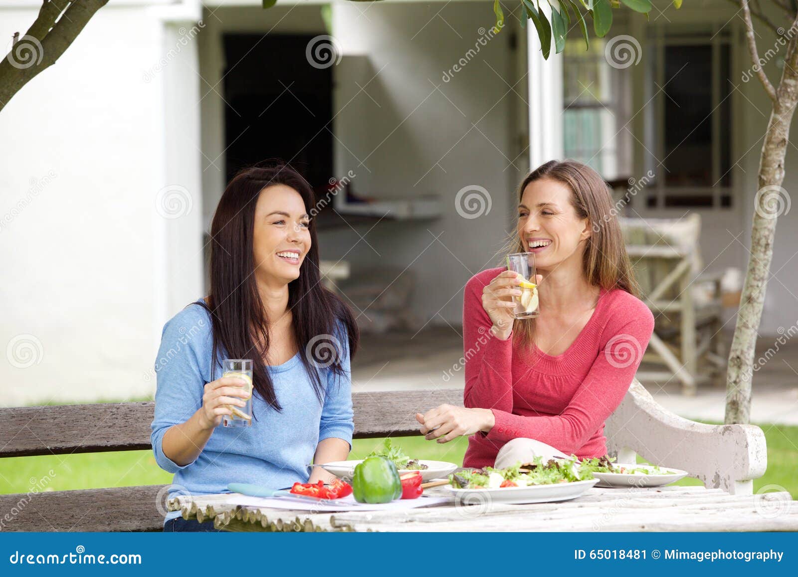 Two Friends Talking and Having Lunch Together Stock Image - Image of ...