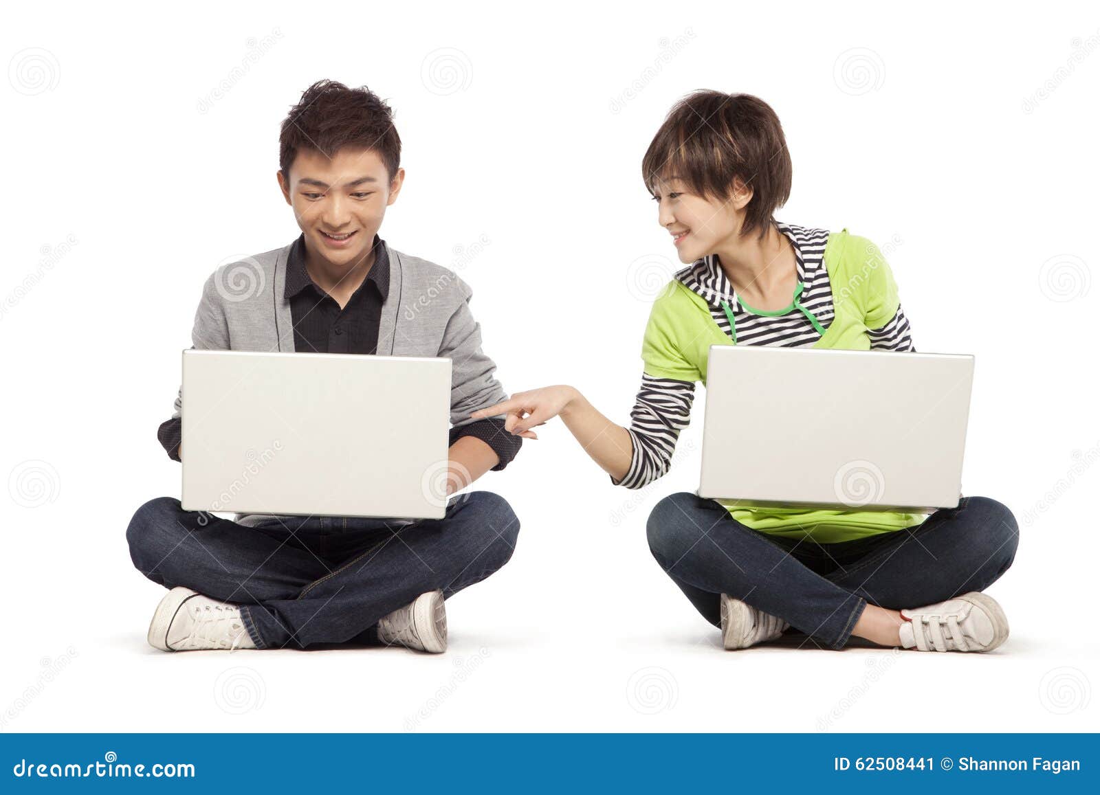 Two Friends Using Laptop Computers Stock Image - Image of clothing ...