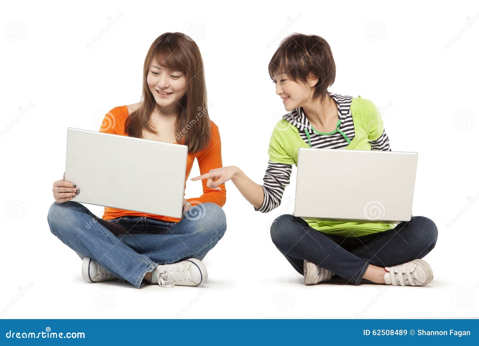 Two Friends Using Laptop Computers Stock Image - Image of asian, china ...