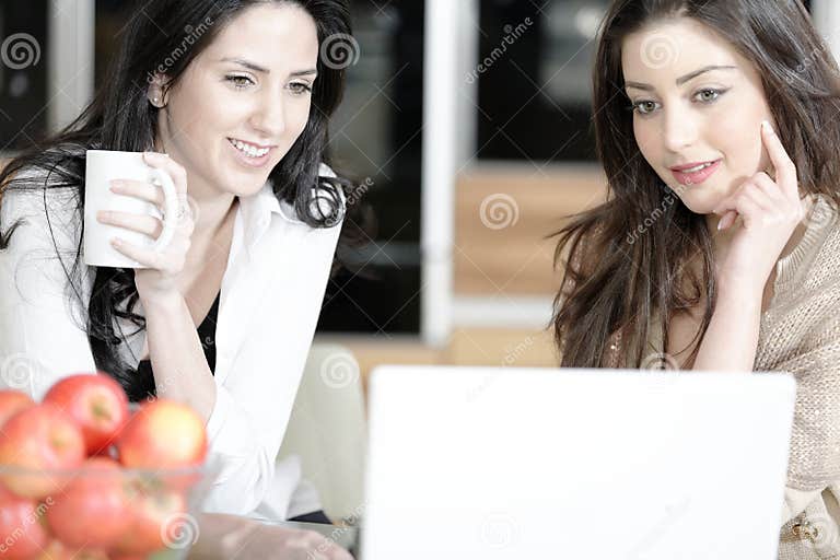Two friends using a laptop stock image. Image of sisters - 33522083