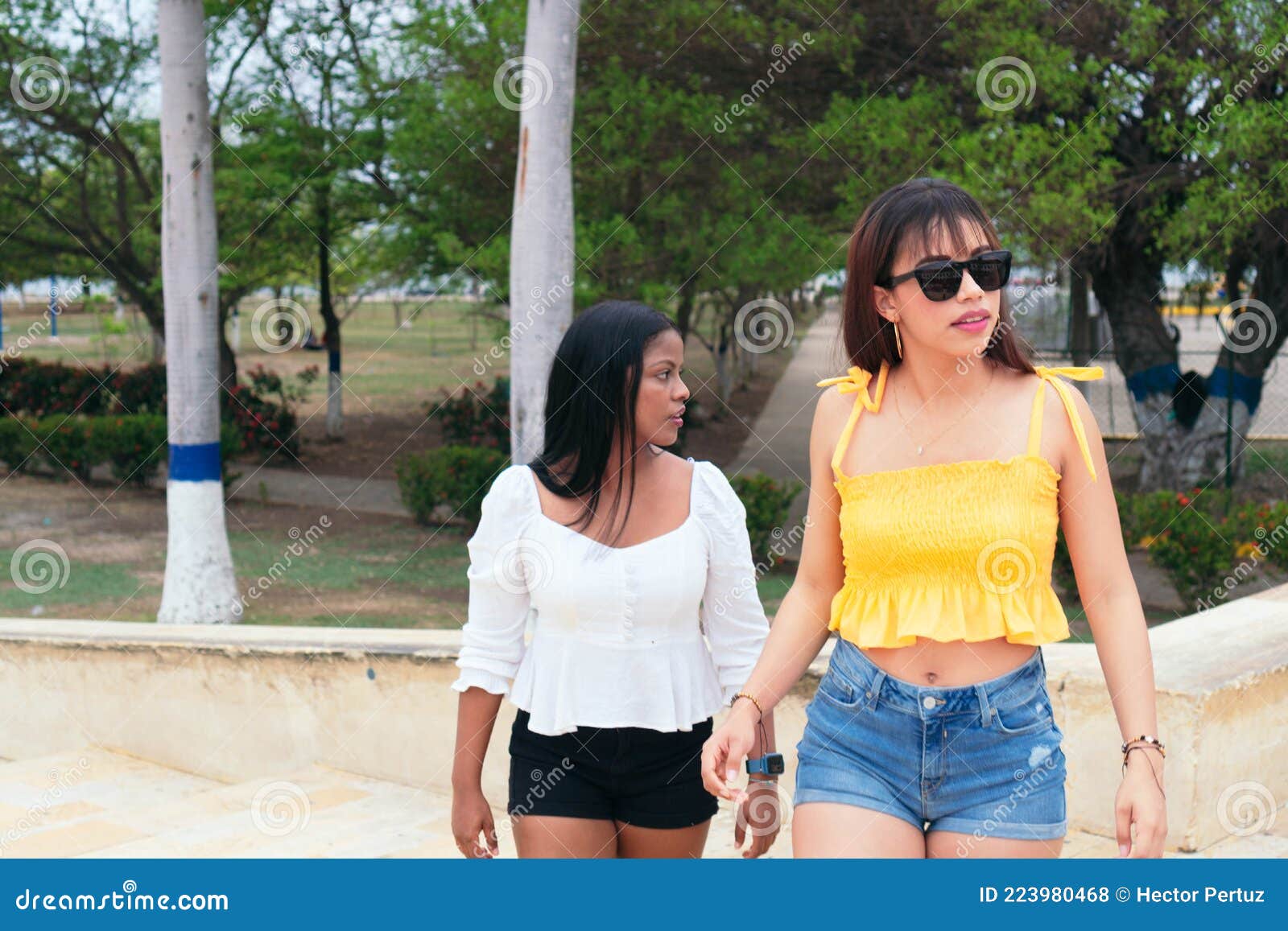 Two Friends Walking Together in a Park Stock Photo - Image of travel ...