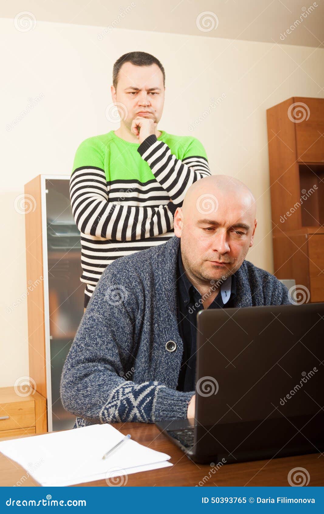 Two Friends Working on Laptop Stock Image - Image of occupation ...