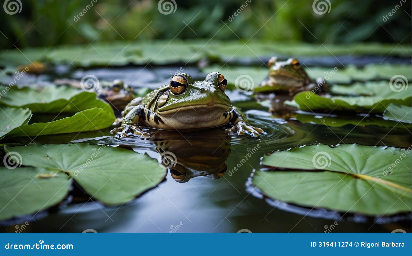 Two Frogs Emerging from the Pond Stock Illustration - Illustration of ...